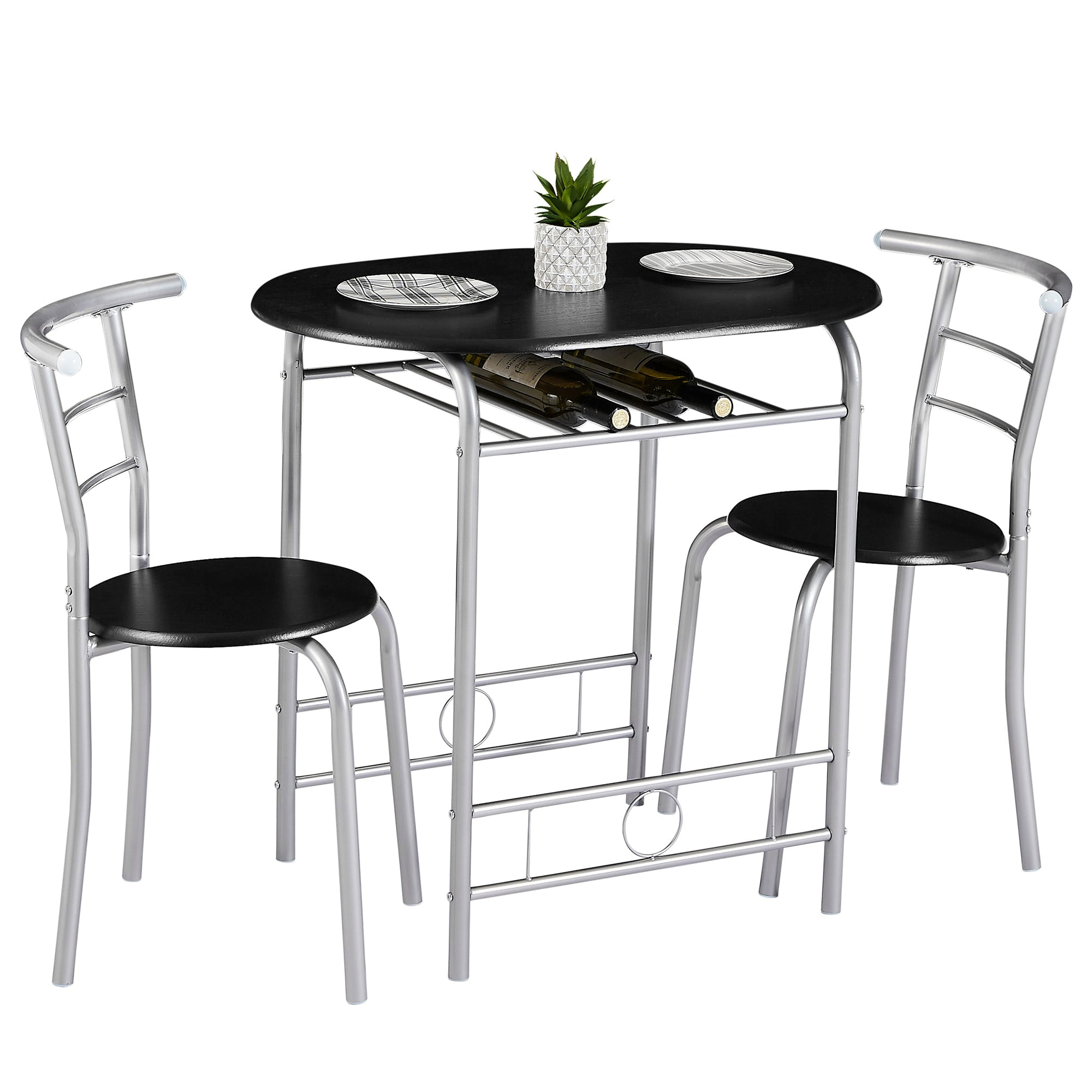 VECELO 3 Piece Dining Table Set with Round Wood Grain Table and Chairs ...