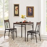 VECELO 3-Piece Dining Table Sets, Wooden Table & PU Cushion Chair for ...