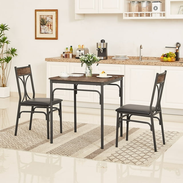 VECELO 3-Piece Dining Table Sets, Wooden Table & PU Cushion Chair for ...