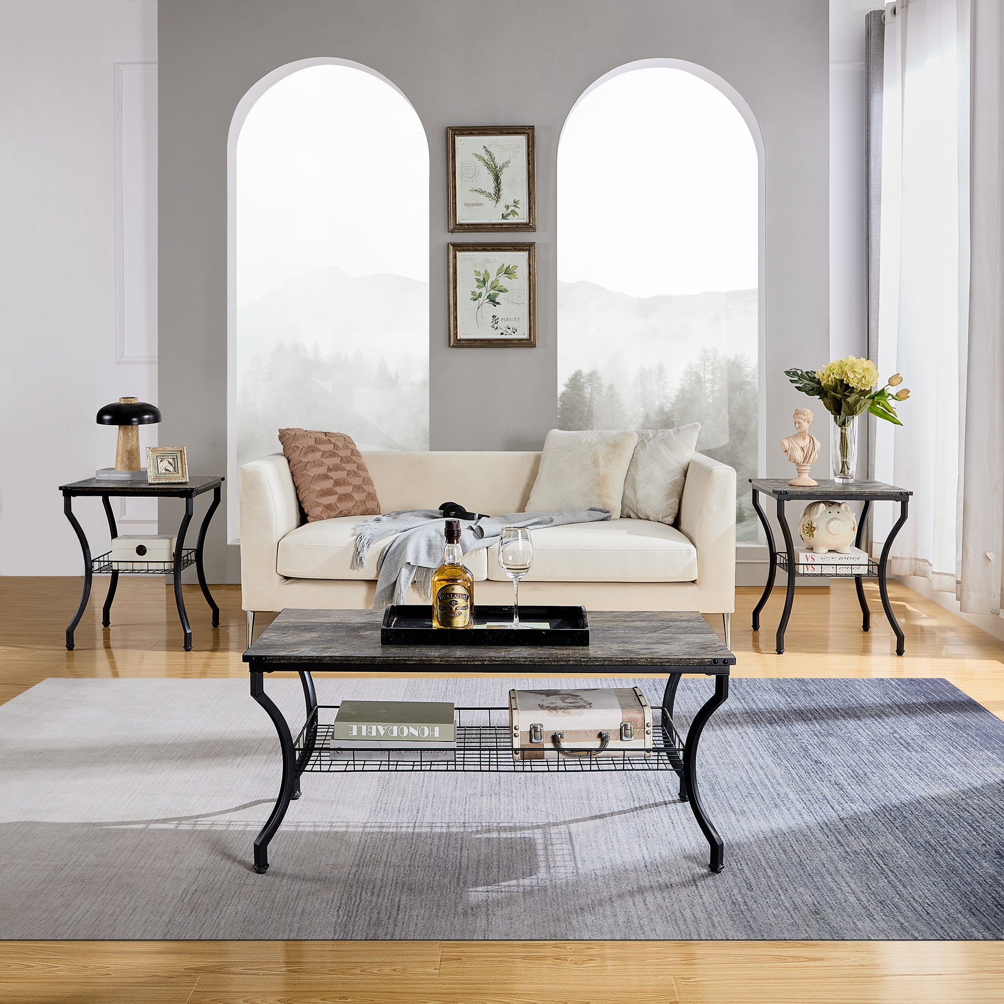 VECELO 3-Piece Occasional Coffee Table Set, Vintage Set of 3 Living ...