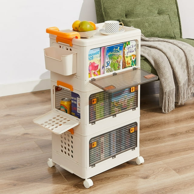 VECELO 3 Tier Folding Storage Bins with Lids and Double Doors ...