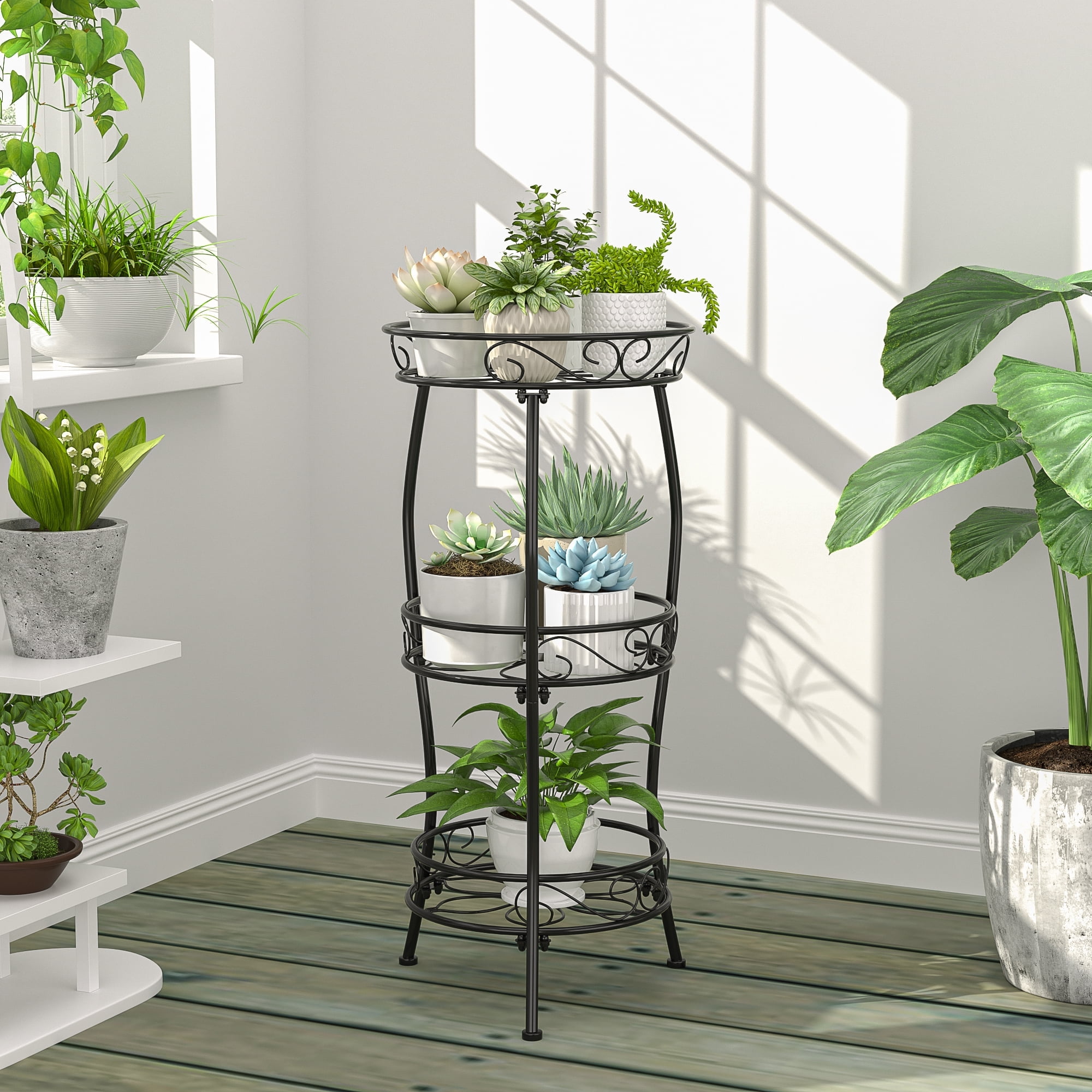 VECELO 3 Tier Plant Stand, Heavy Duty Metal Planter Holder, Indoor ...