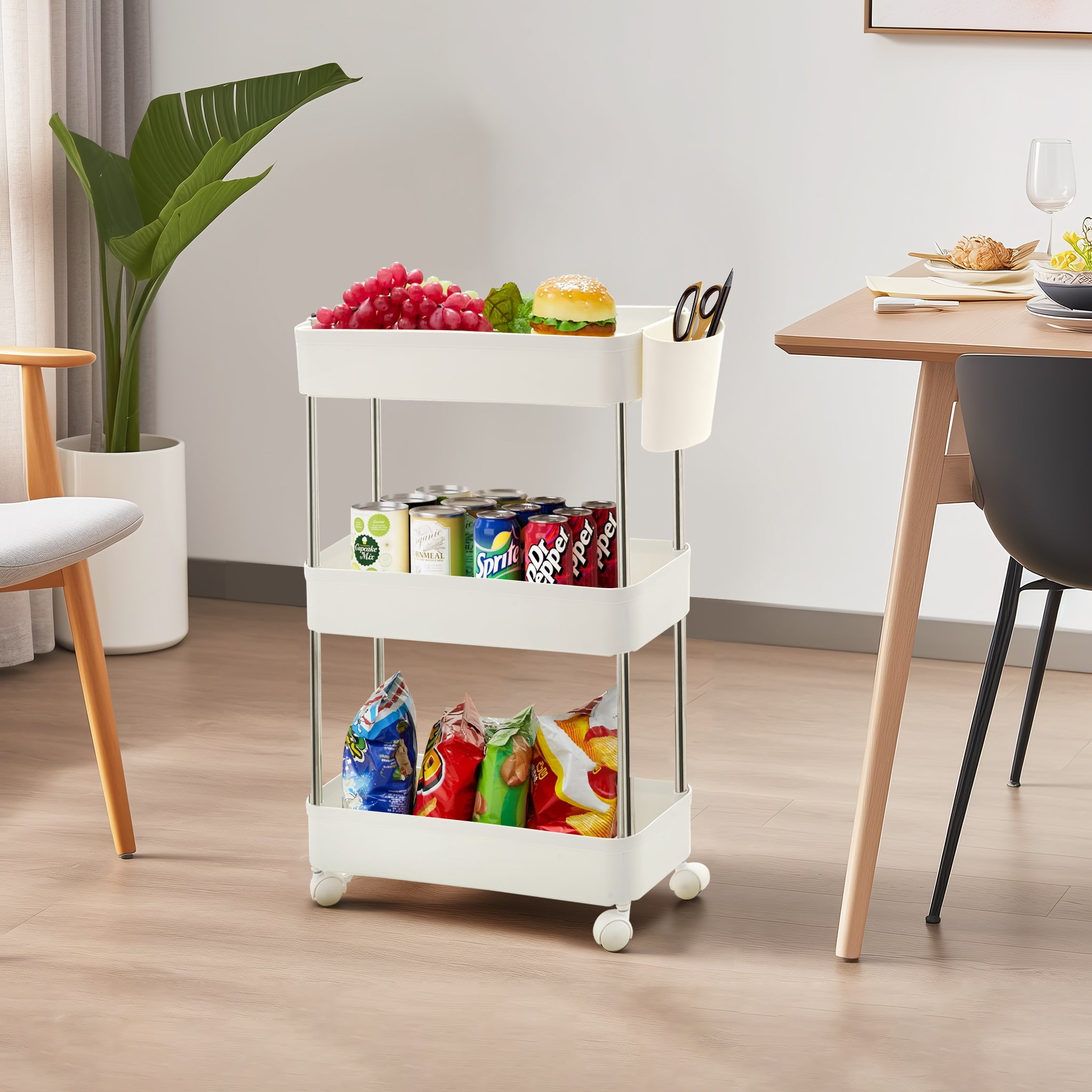 VECELO 3-Tier Rolling Utility Cart with Lockable Caster Wheels, Extra ...