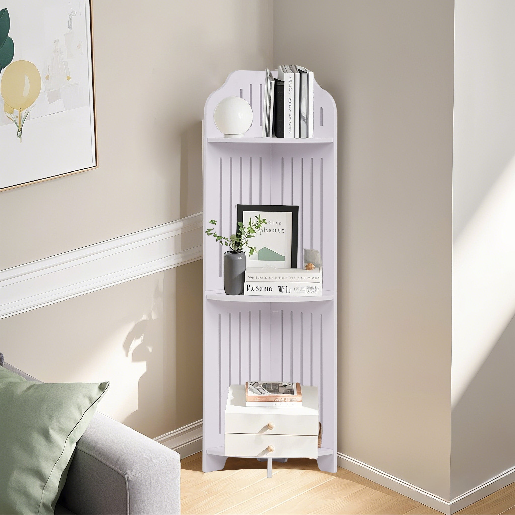 VECELO 3-tier Corner Shelf, Small Storage Rack, Freestanding Corner ...