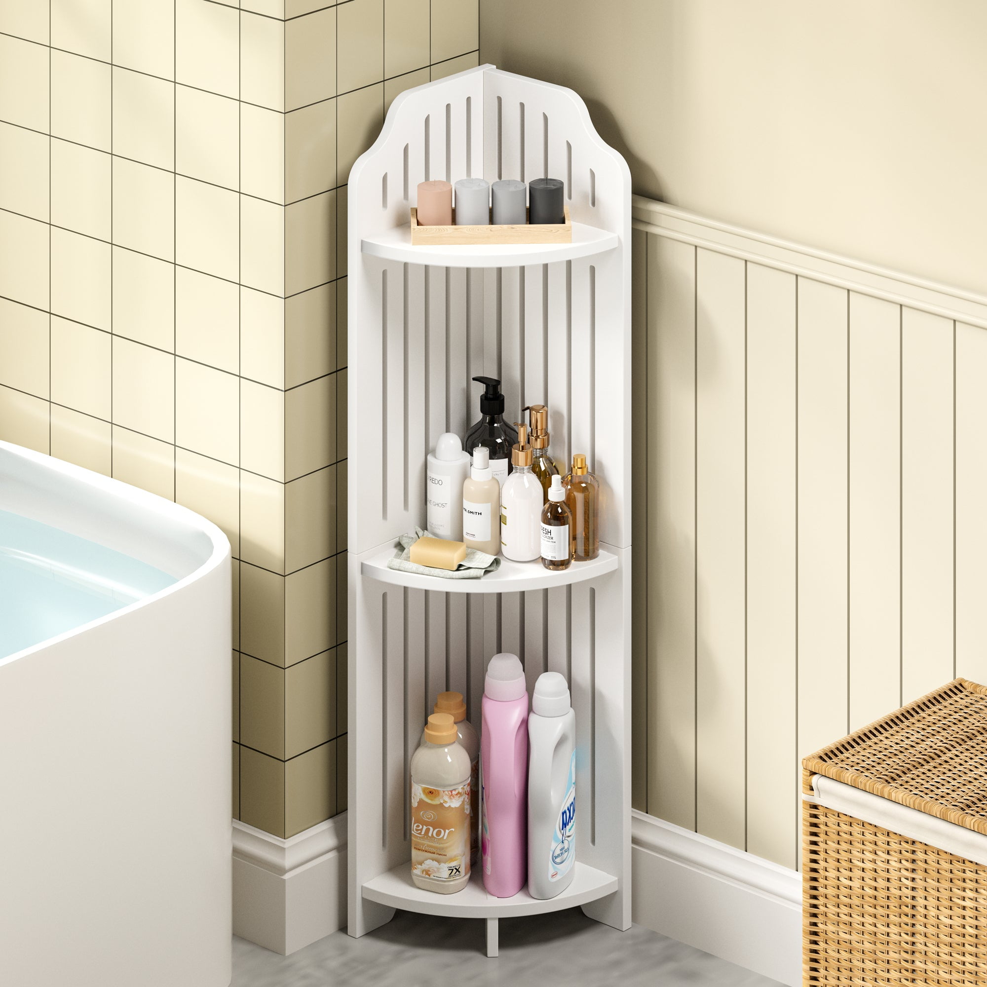 VECELO 3-tier Corner Shelf, Small Storage Rack, Freestanding Corner ...