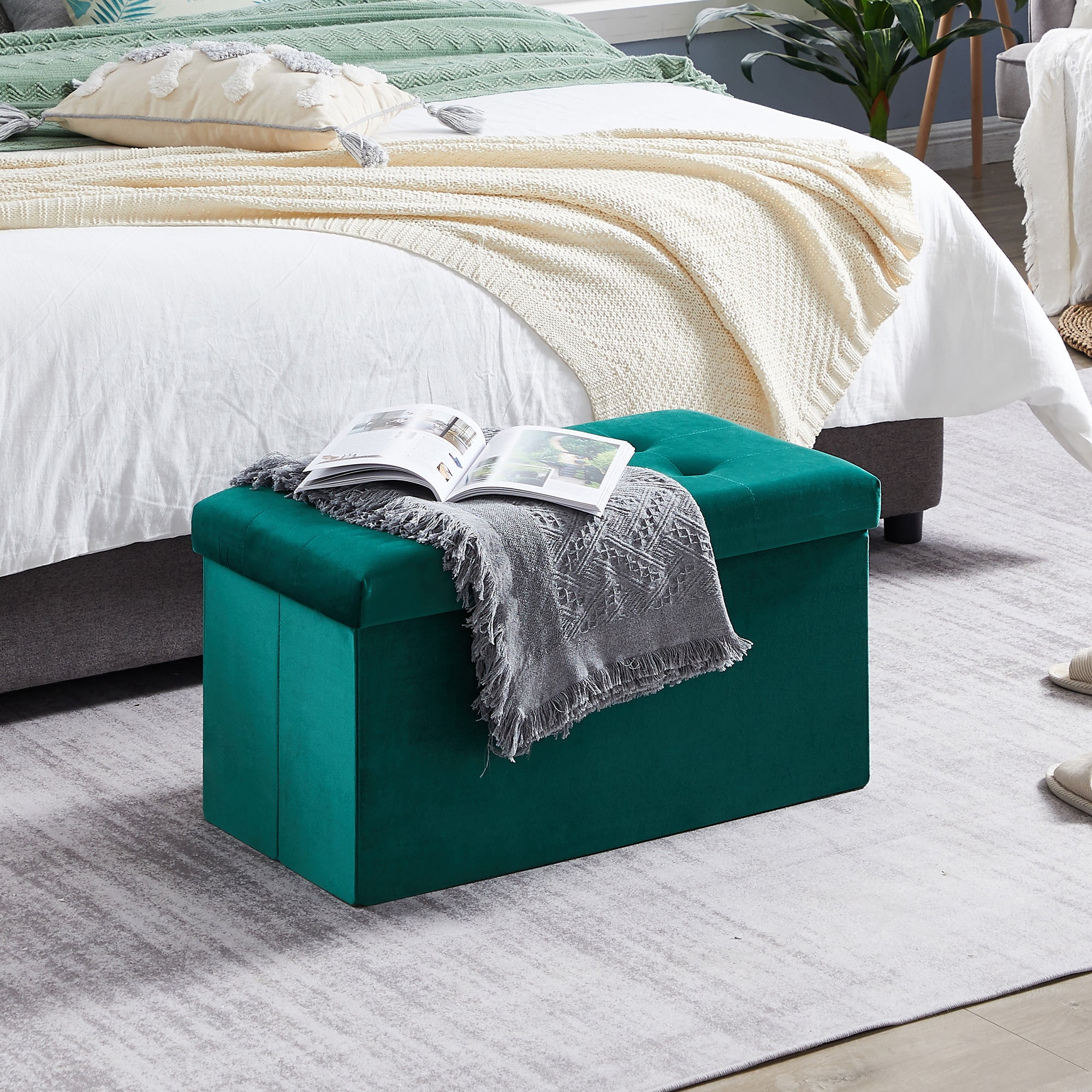 VECELO 30'' Rectangle Folding Storage Ottoman Footrest, Tufted Velvet ...