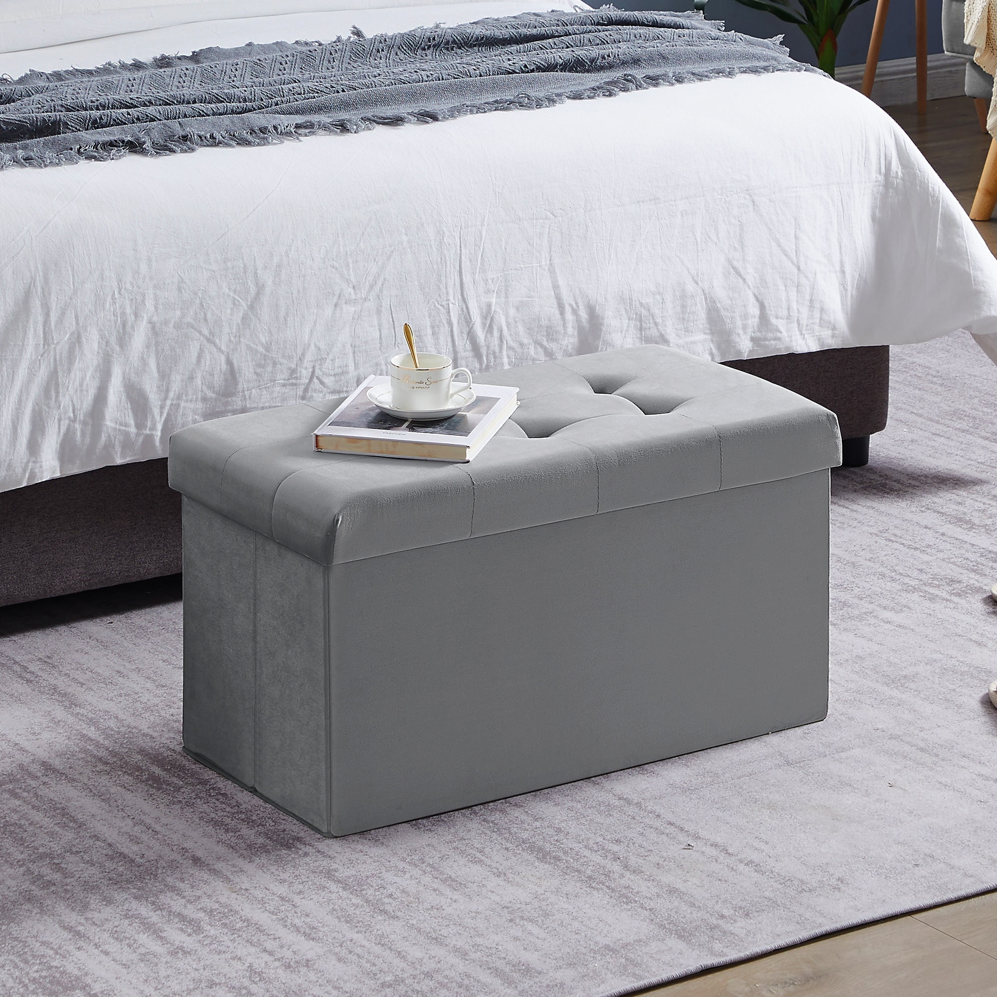 VECELO 30'' Rectangle Folding Storage Ottoman Footrest, Tufted Velvet ...