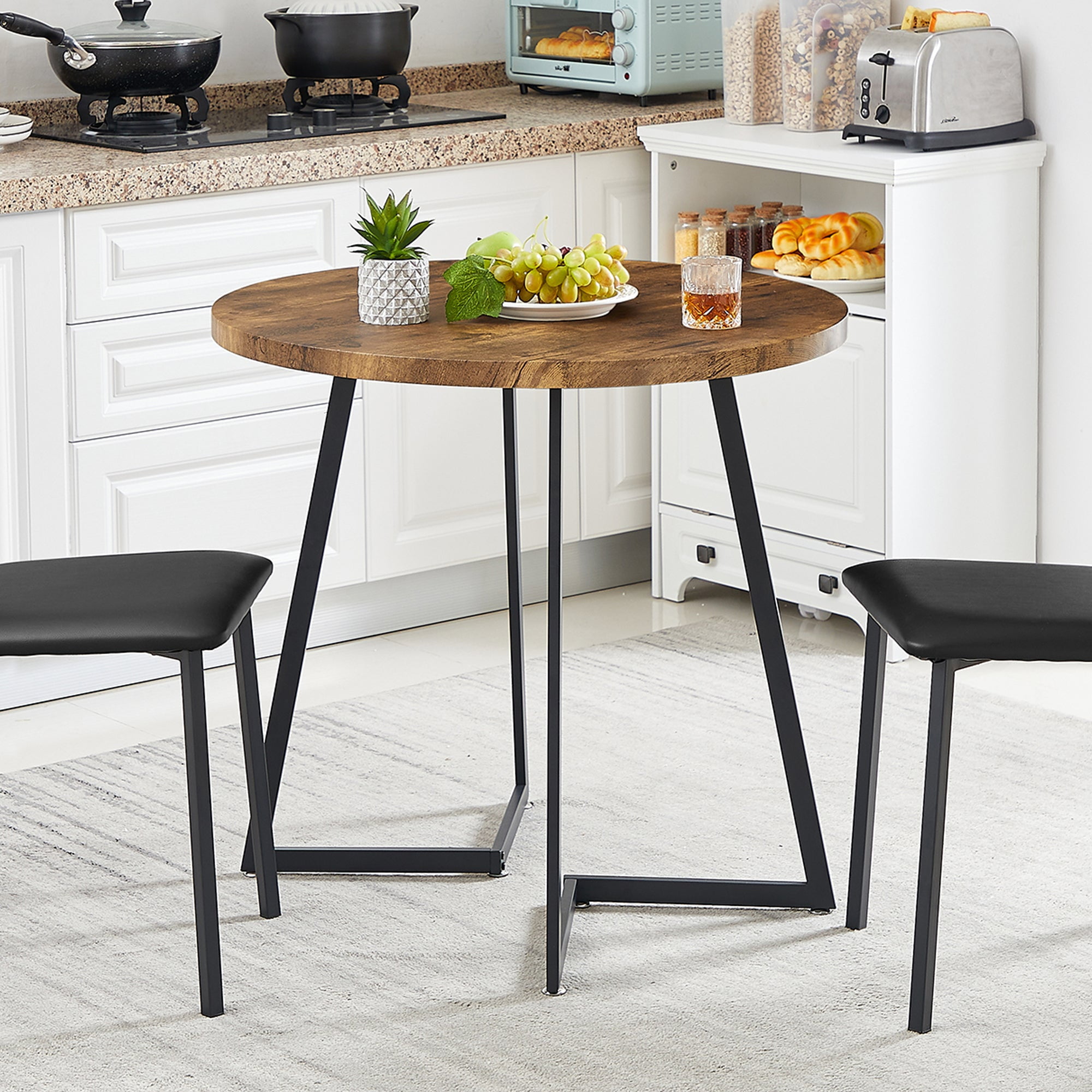 VECELO 31.5" Round Dining Table with Metal Legs for Kitchen Living Room ...