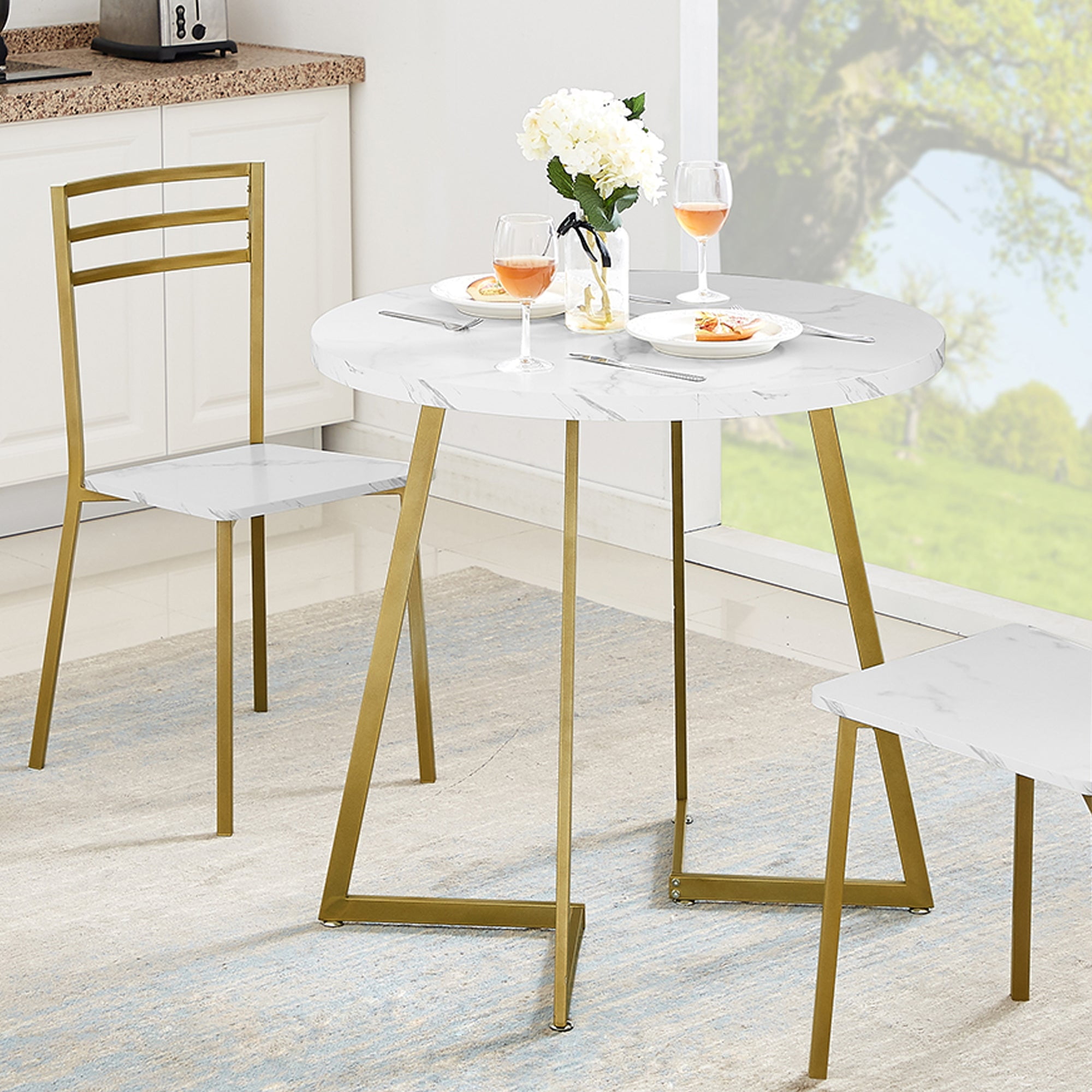VECELO 31.5" Round Dining Table with Metal Legs for Kitchen Living Room ...