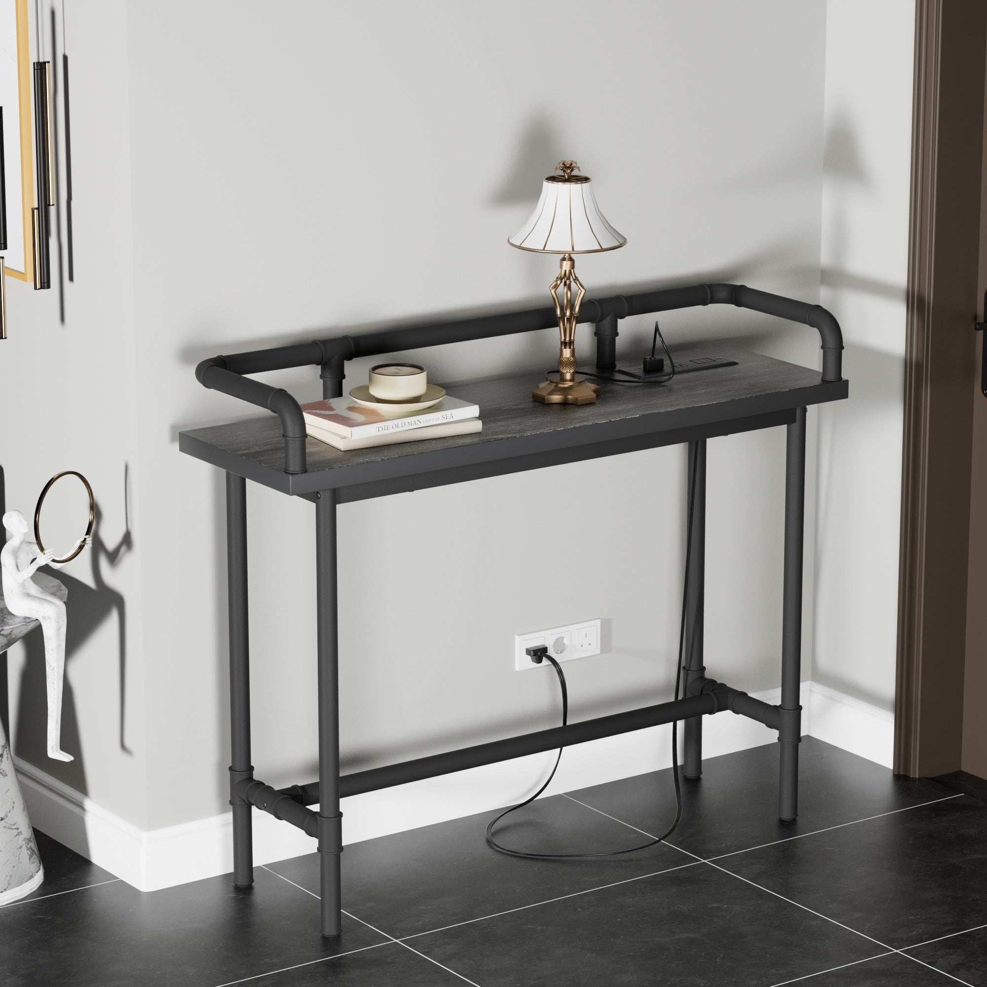 VECELO 39.2" Console Table with Charging Station, Narrow Sofa Table ...