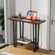 DecorTech Industrial Rectangular Wood Console Table with AC Power and ...
