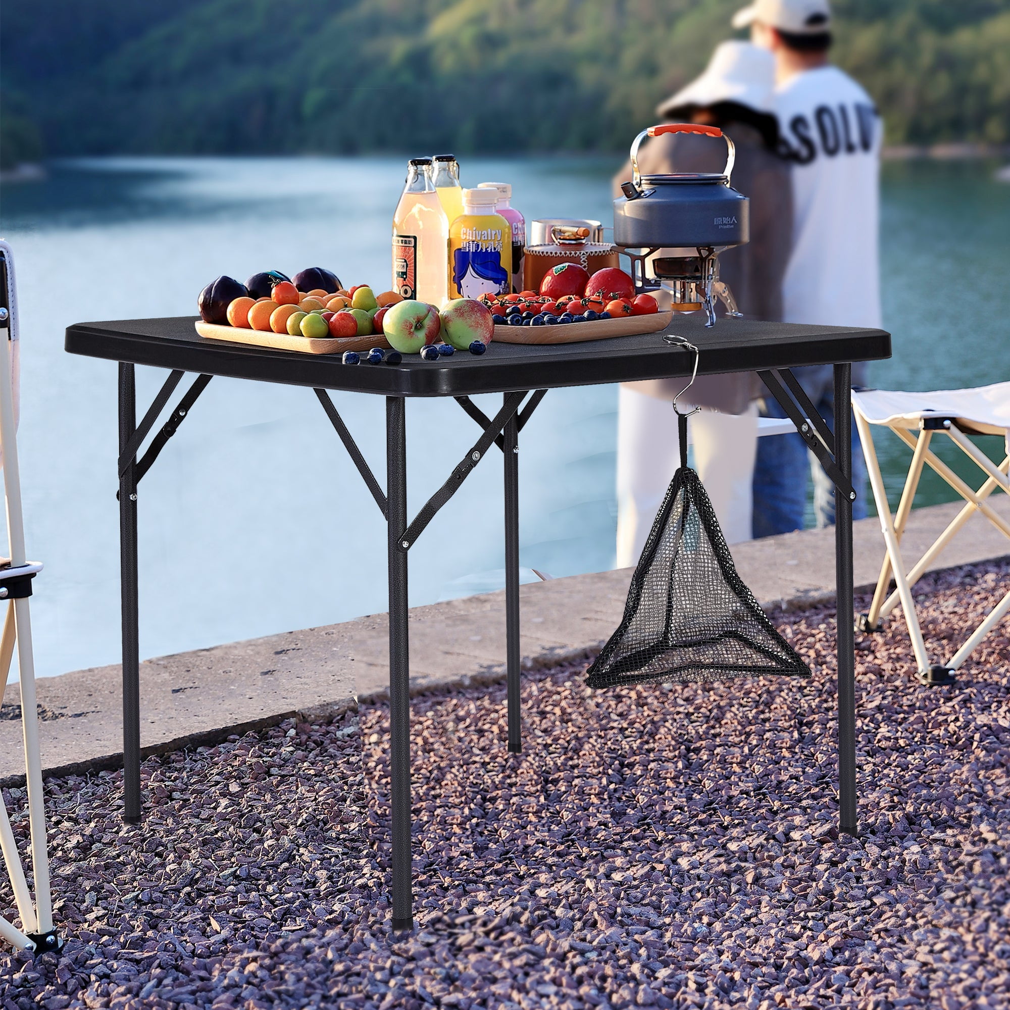 VECELO 3ft Folding Table with Hanging Bag, Portable Camping Party Table ...