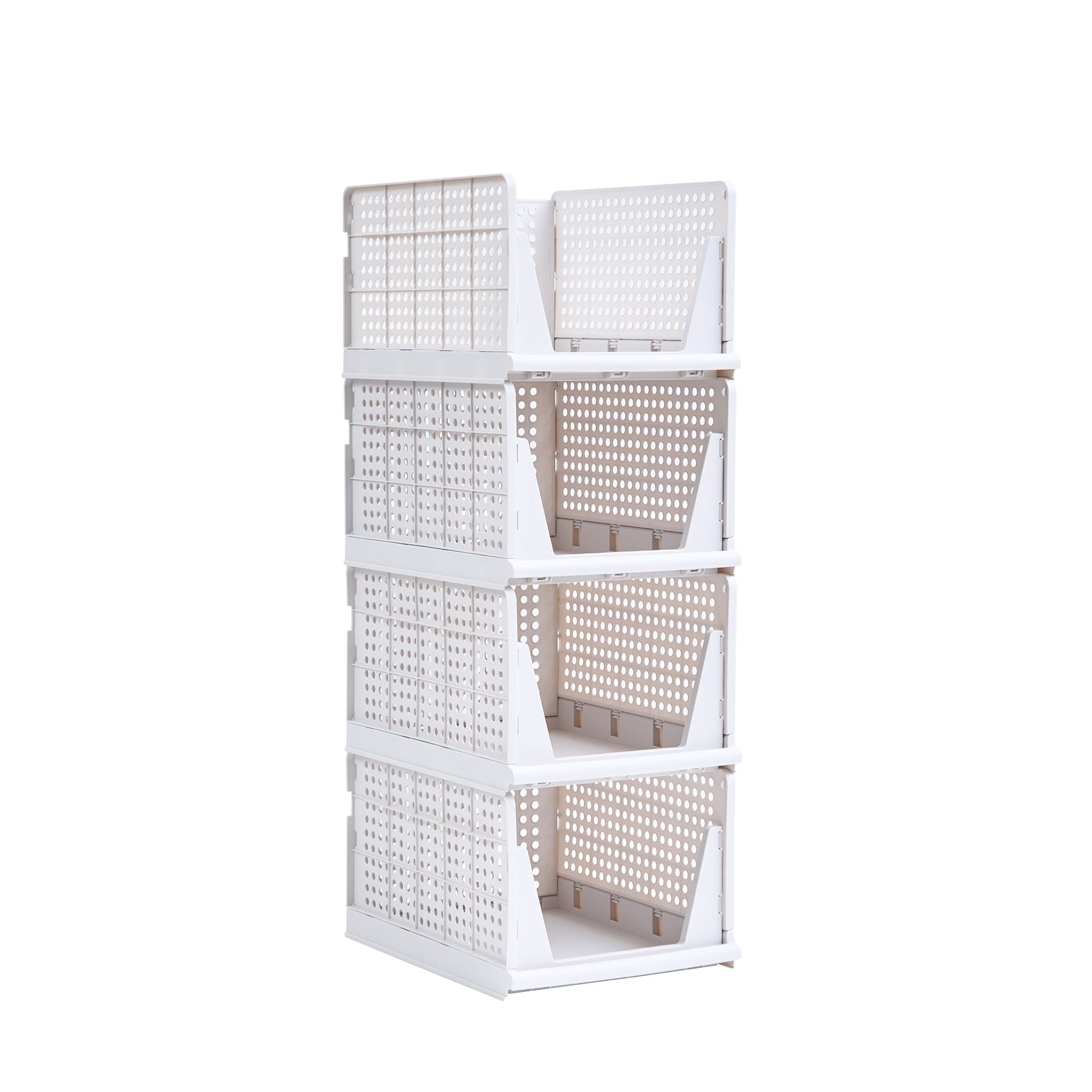 VECELO 4 Pack Stackable Plastic Storage Basket, XL-Size Foldable Closet ...