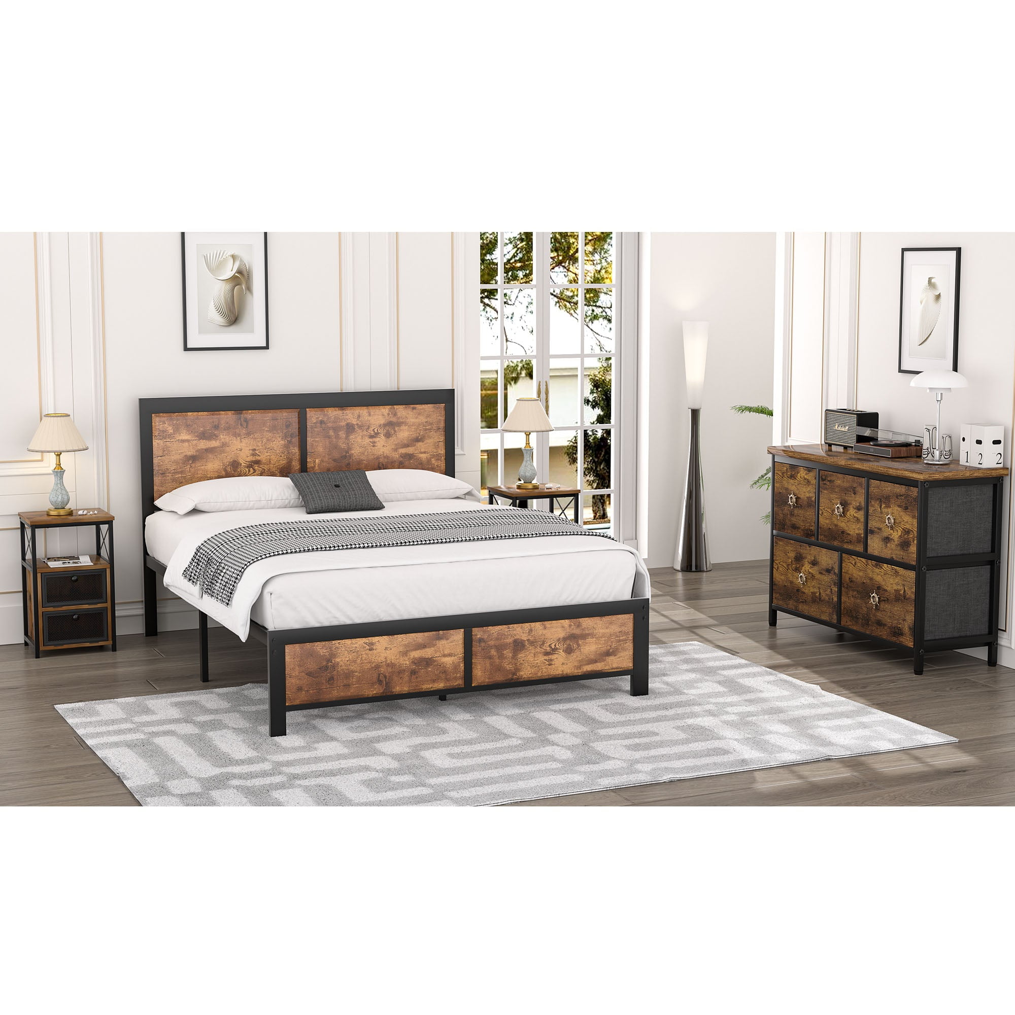 VECELO 4-Piece Full Size Storage Bedroom Furniture Set with Bed Frame ...