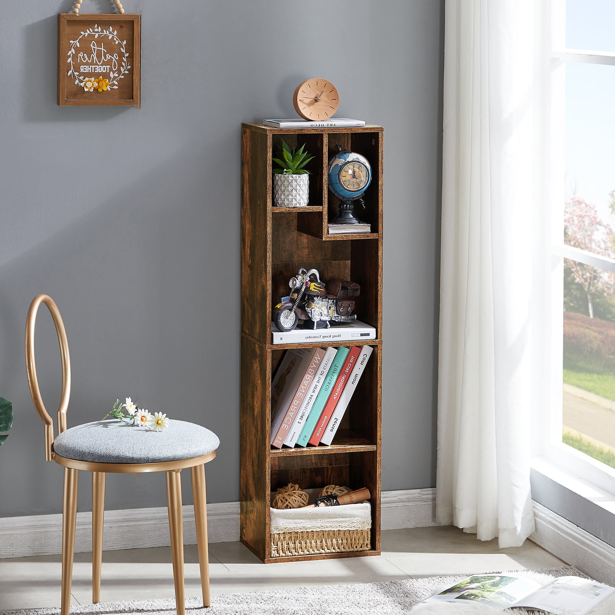VECELO 4-Shelf Bookcase Wooden Bookshelf with Storage Organizer Display ...