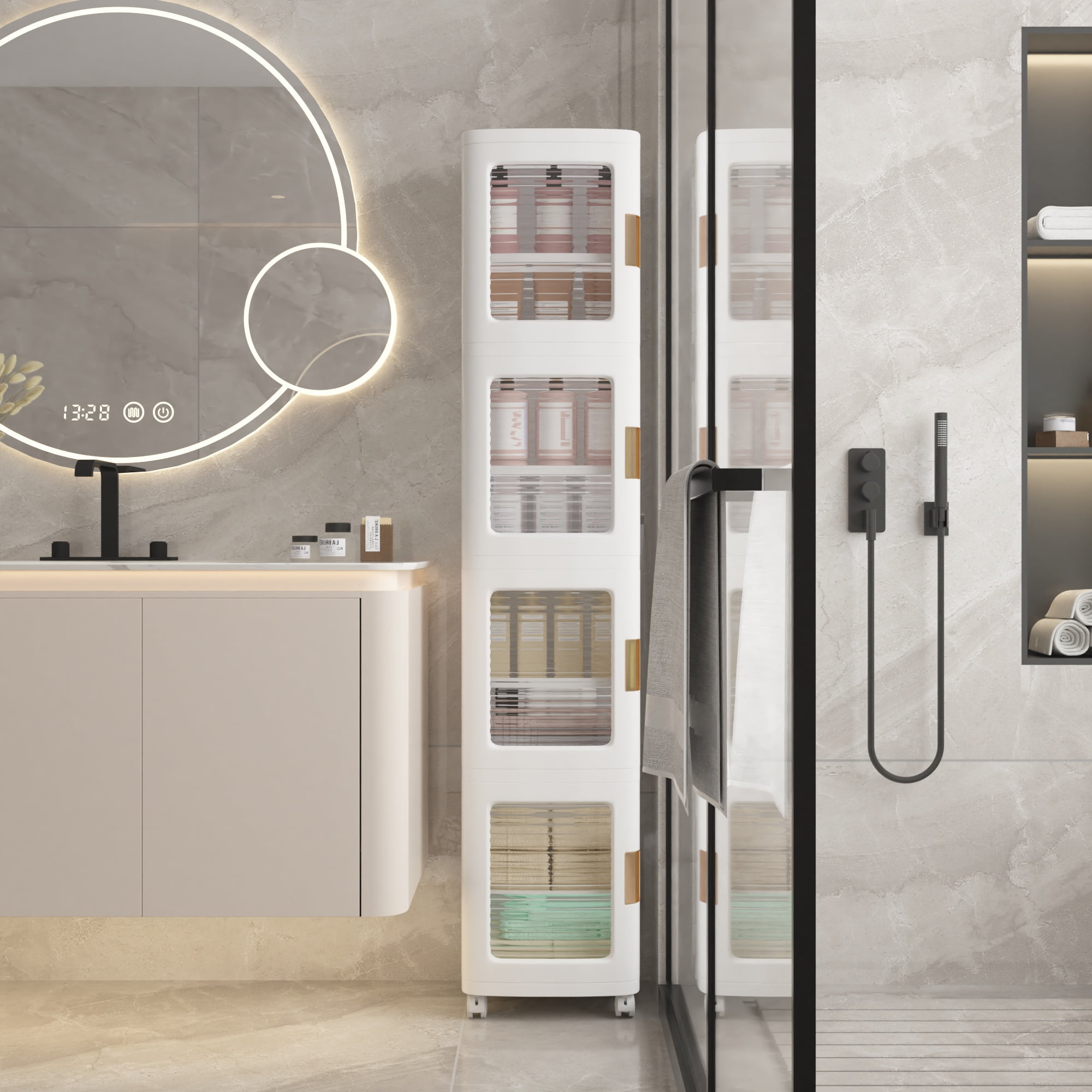 VECELO 4-Tier Narrow Storage Cabinet, Folding Stackable Box Organizer ...