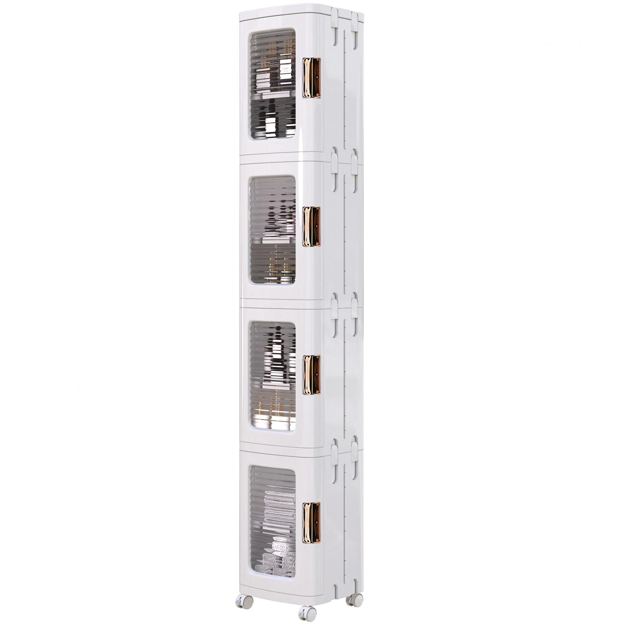 VECELO 4-Tier Plastic Tall Narrow Storage Cabinet with Movable Wheels ...