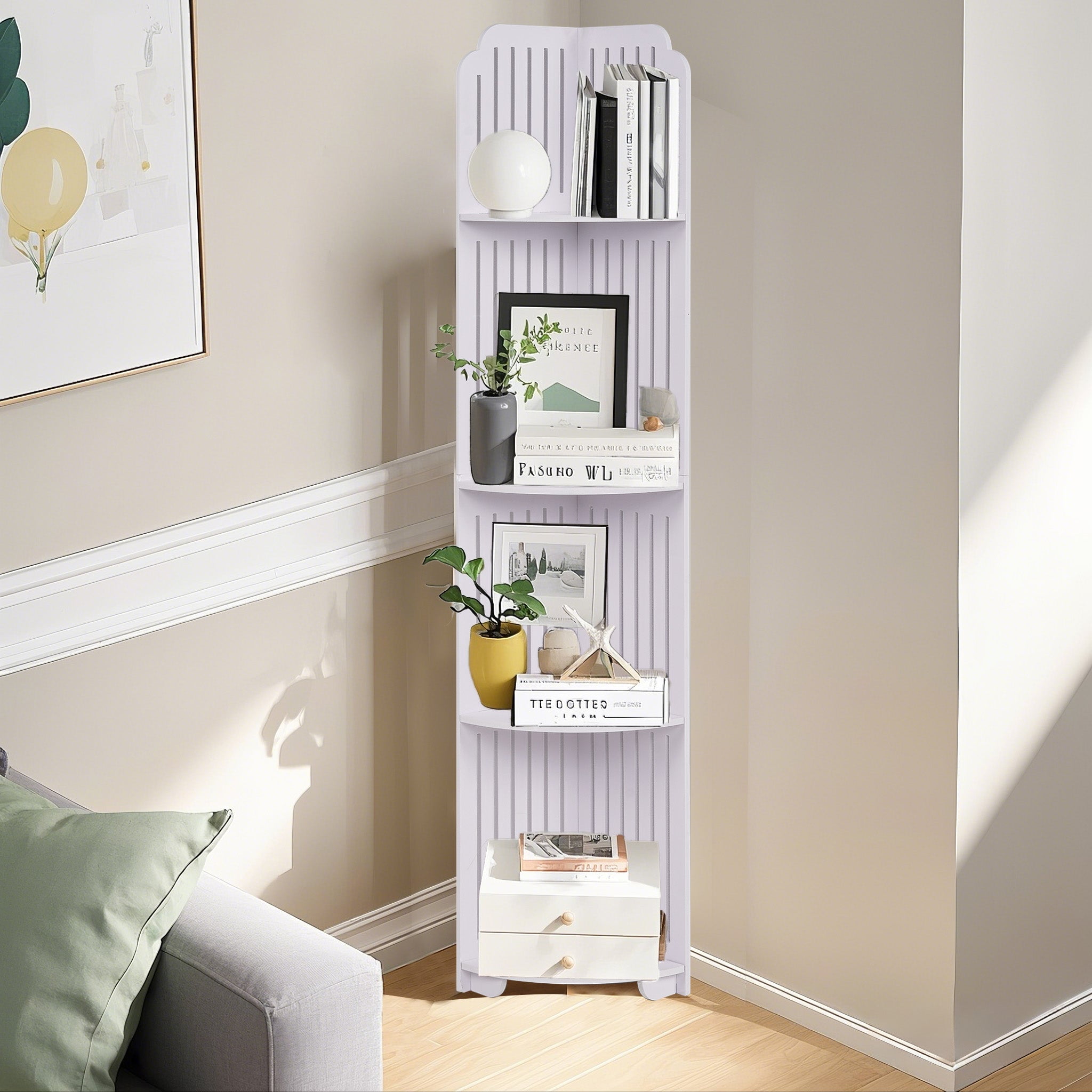 VECELO 4-tier Corner Shelf, Small Storage Rack, Freestanding Corner ...