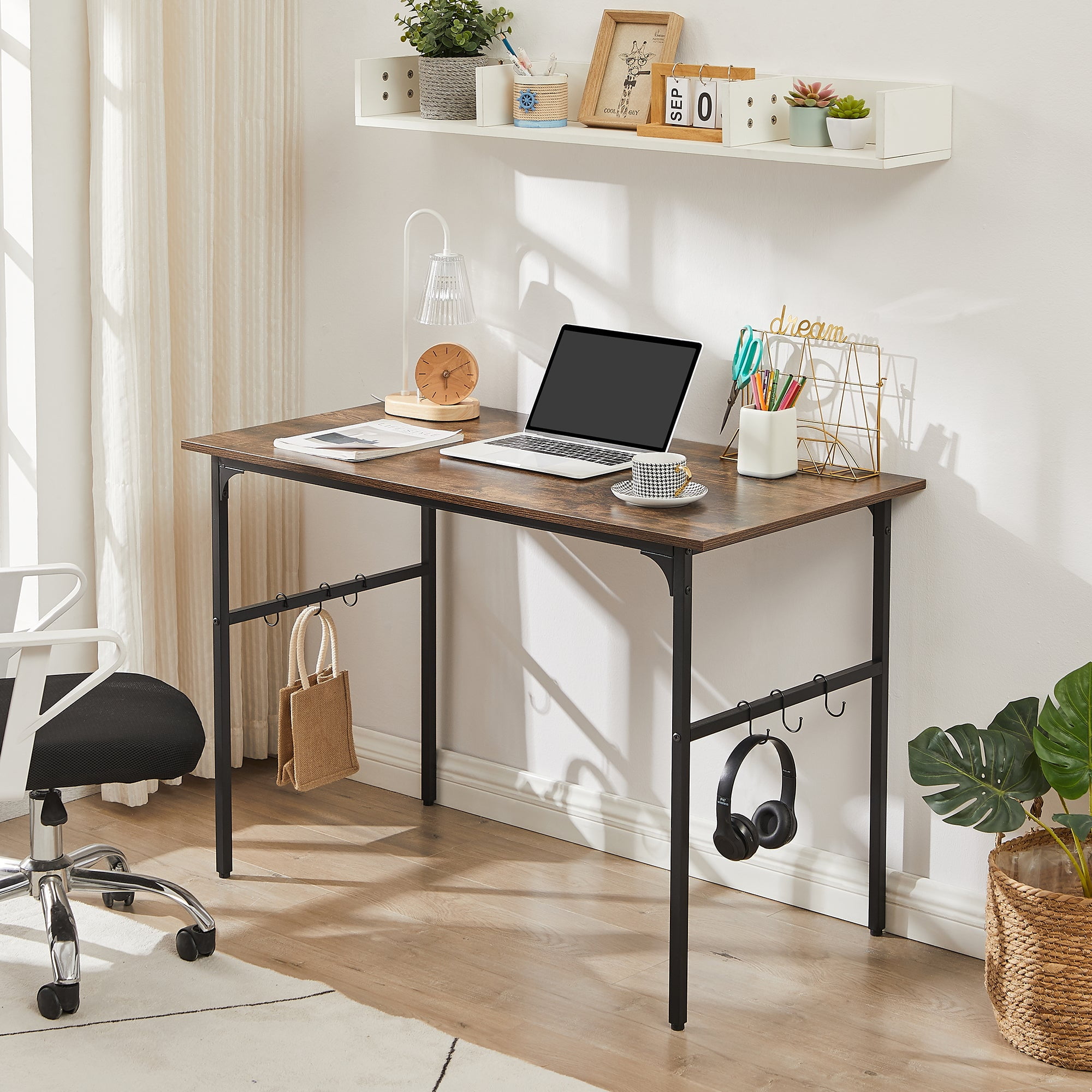 VECELO 43.3 Inch Computer Desk with Headphone Hook, Modern Student ...