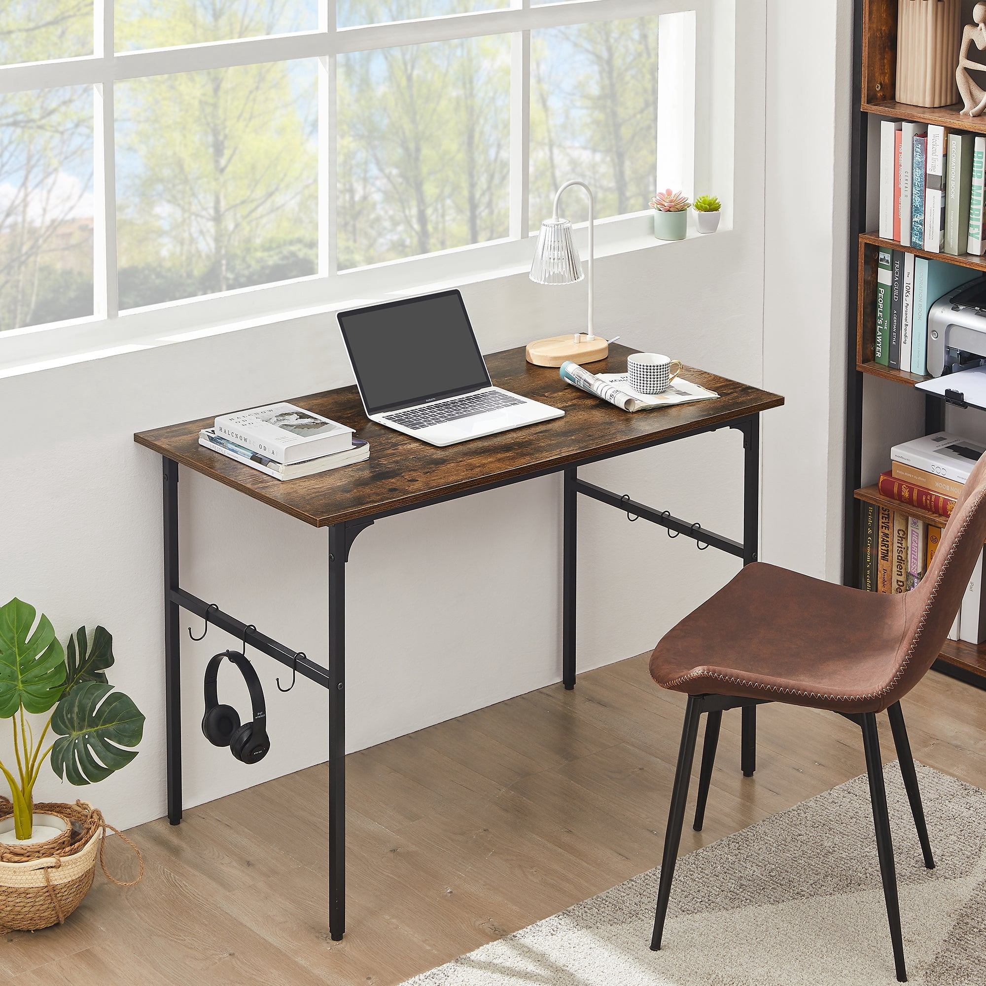 Javlergo 43.3in Modern Simple Computer Desk, Wood Table & Metal Frame ...