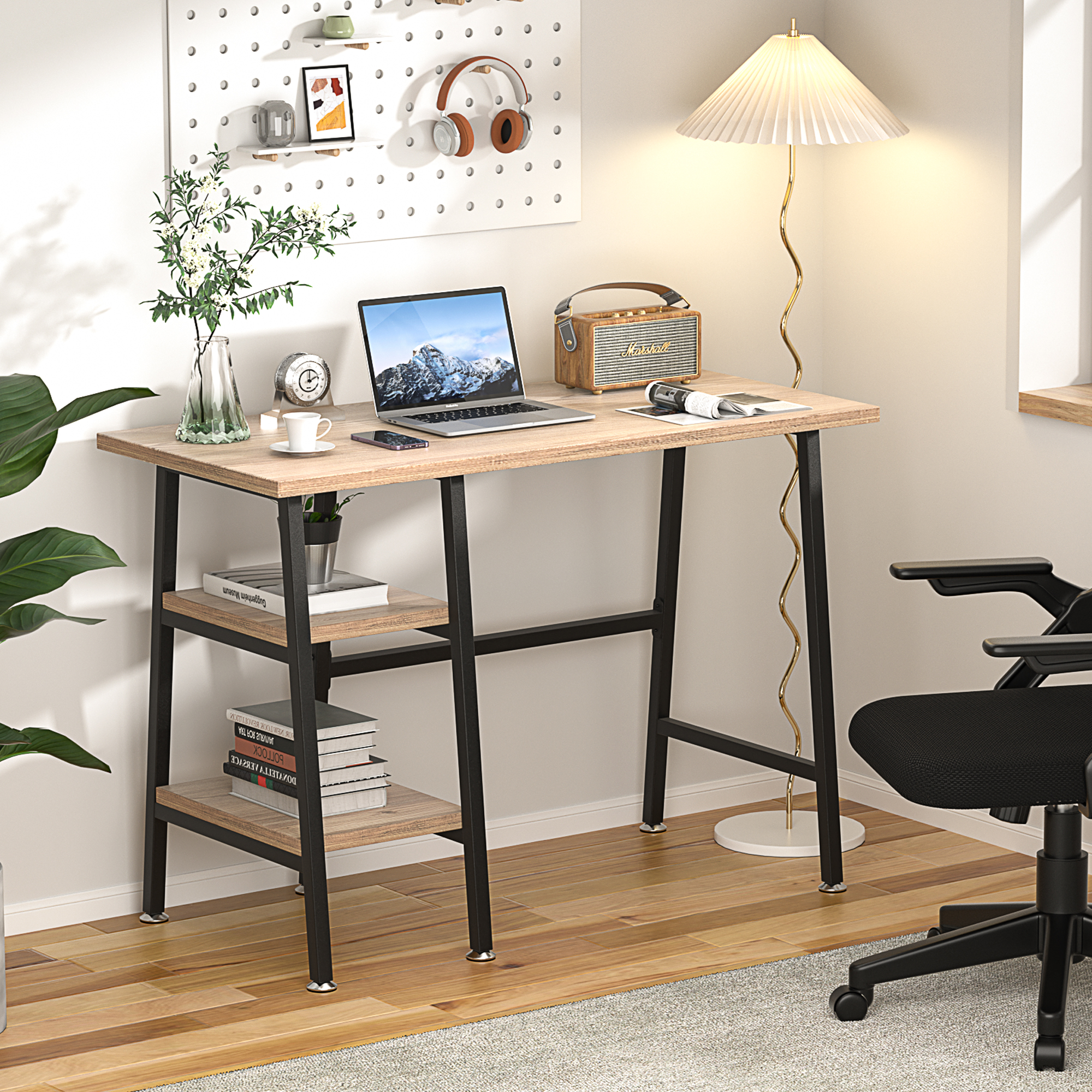 VECELO 43" Computer Desk with 2 Tier Storage Shelf, Home Office Study ...
