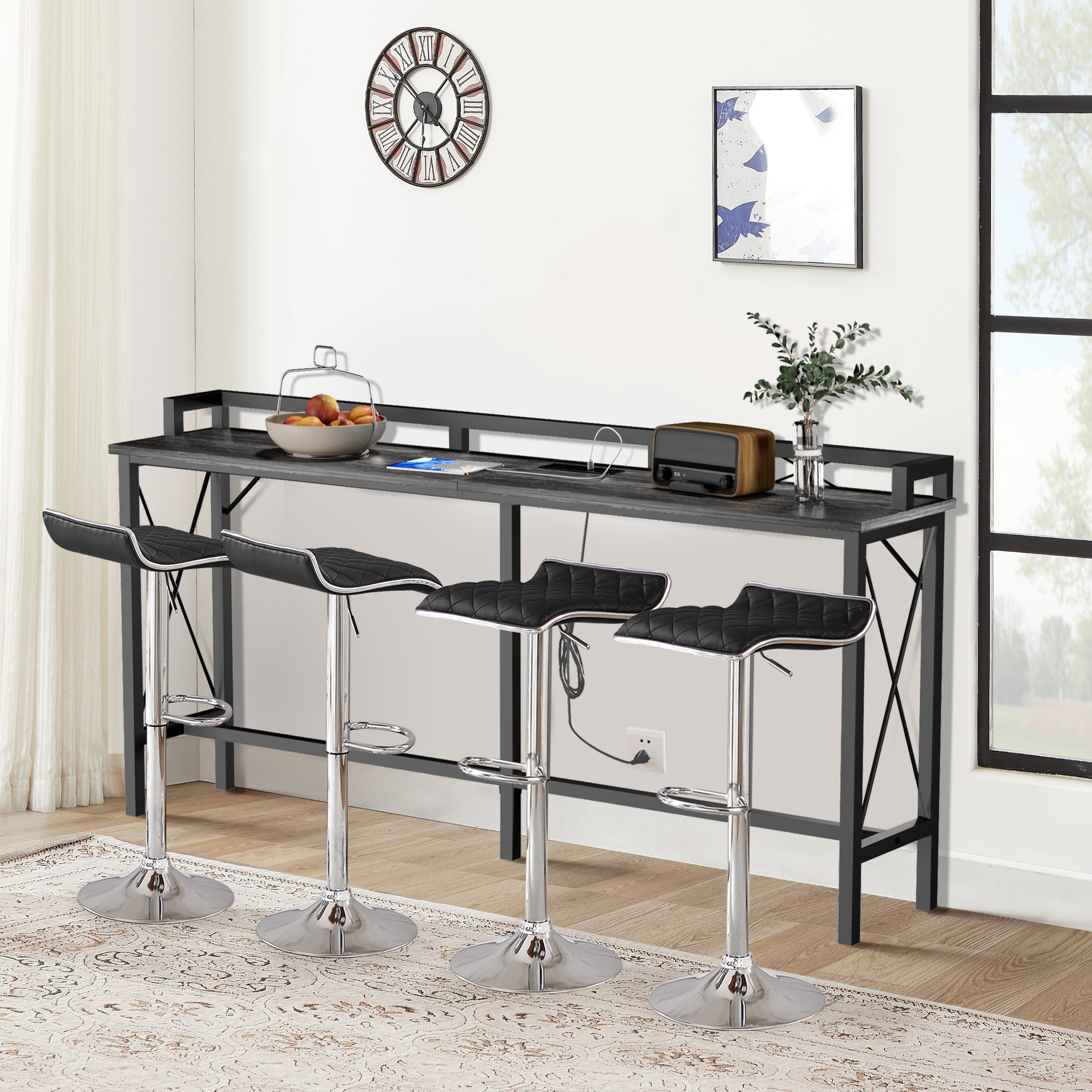 VECELO 5-Piece Console Table and Stool Set, 55.1" Sofa Table with USB ...