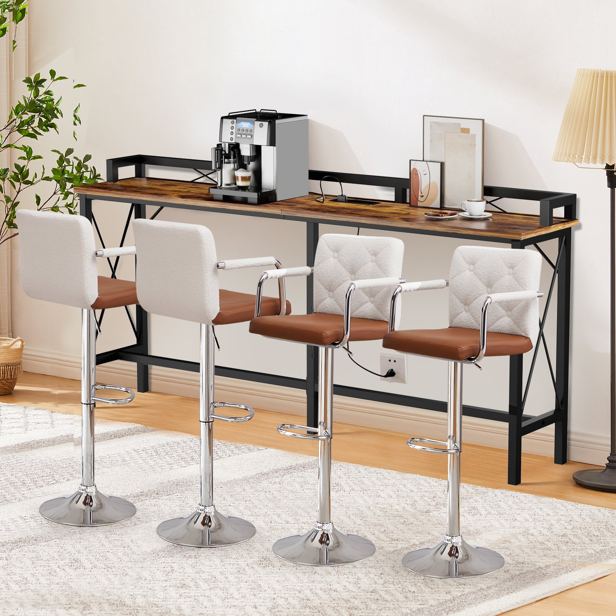 VECELO 5-Piece Console Table and Stool Set, 70.9" Sofa Table with USB ...