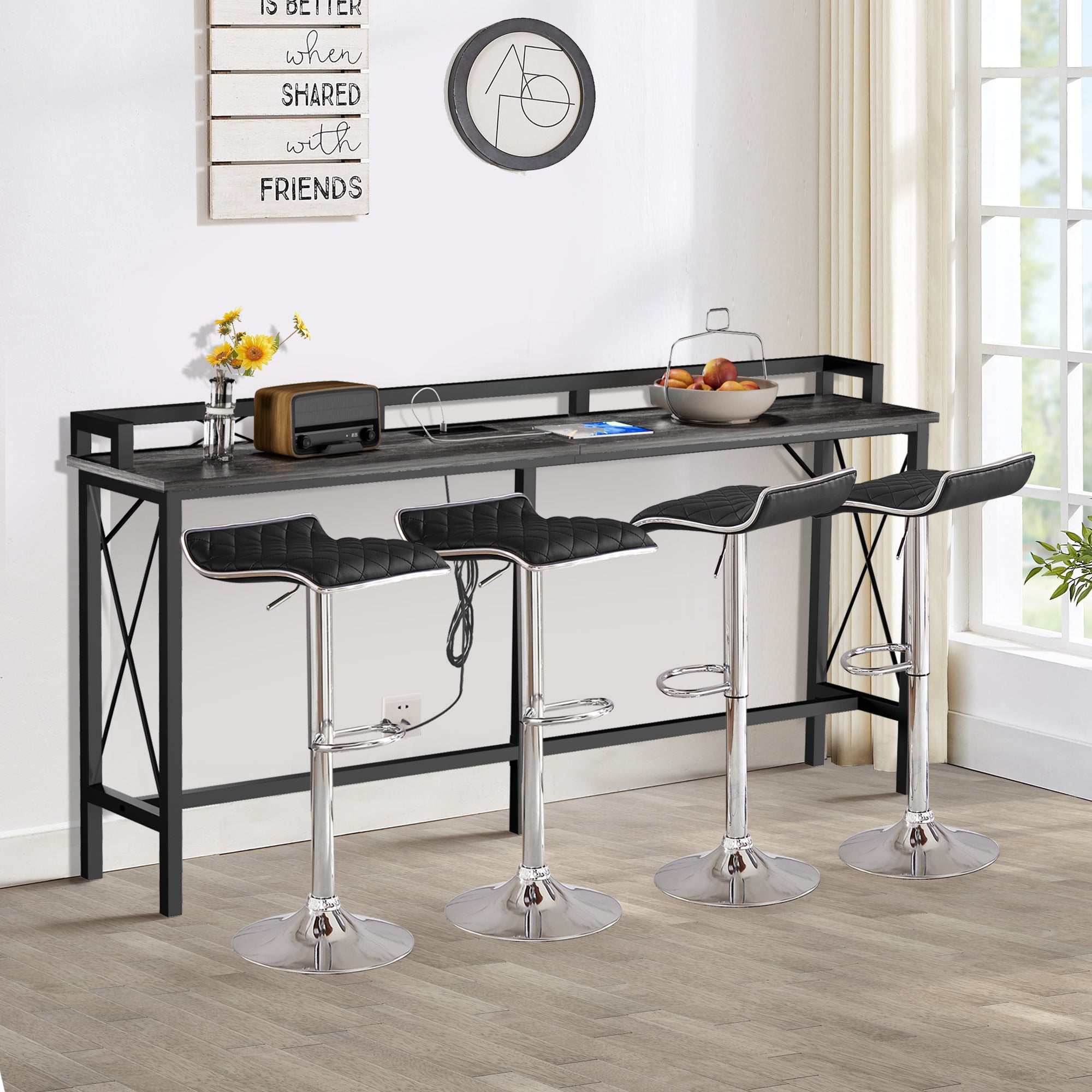 VECELO 5-Piece Console Table and Stool Set, 70.9" Sofa Table with USB ...