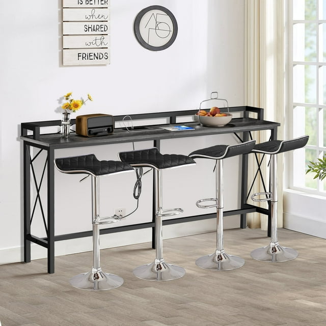 VECELO 5-Piece Console Table and Stool Set, 70.9" Sofa Table with USB ...