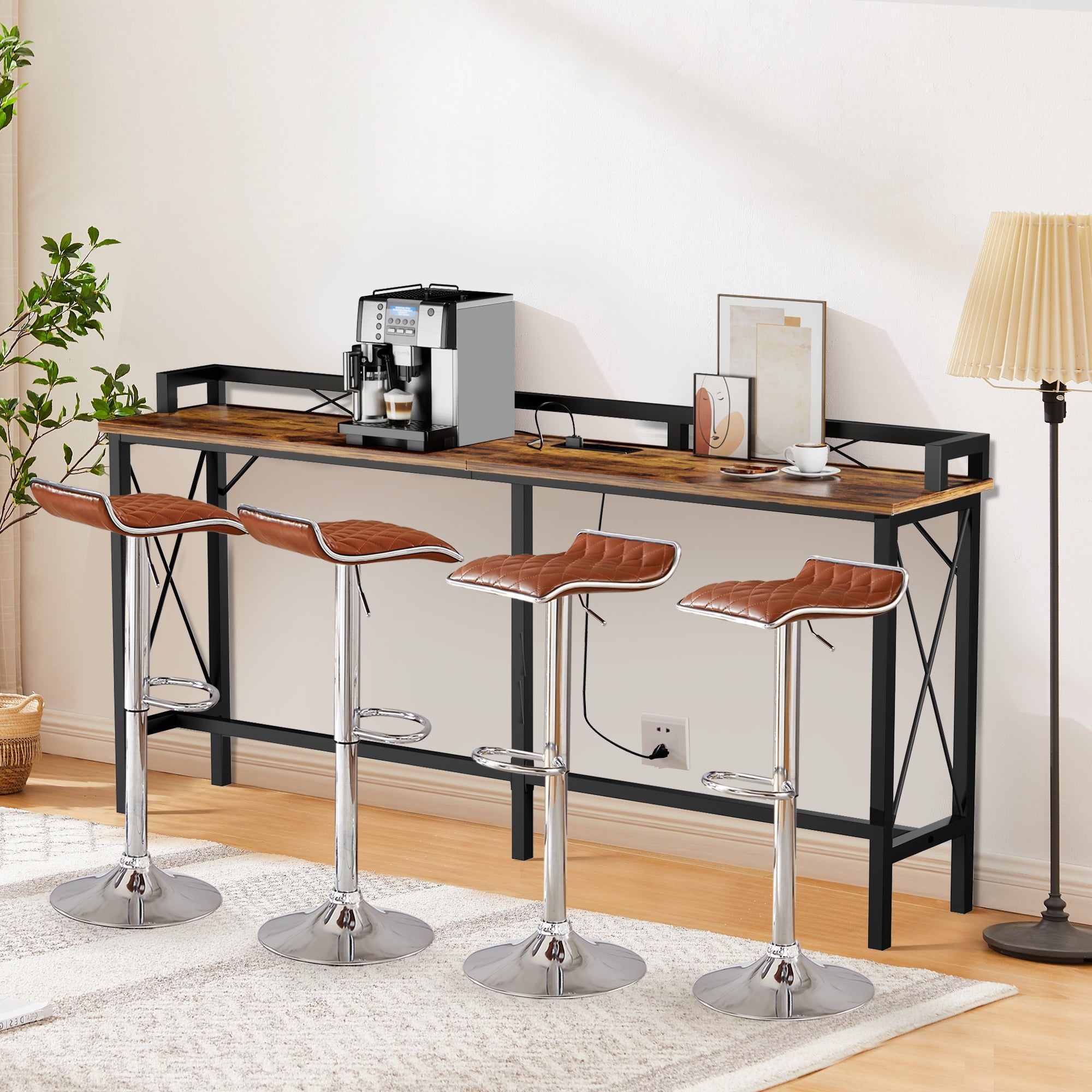 VECELO 5-Piece Console Table and Stool Set, 70.9" Sofa Table with USB ...