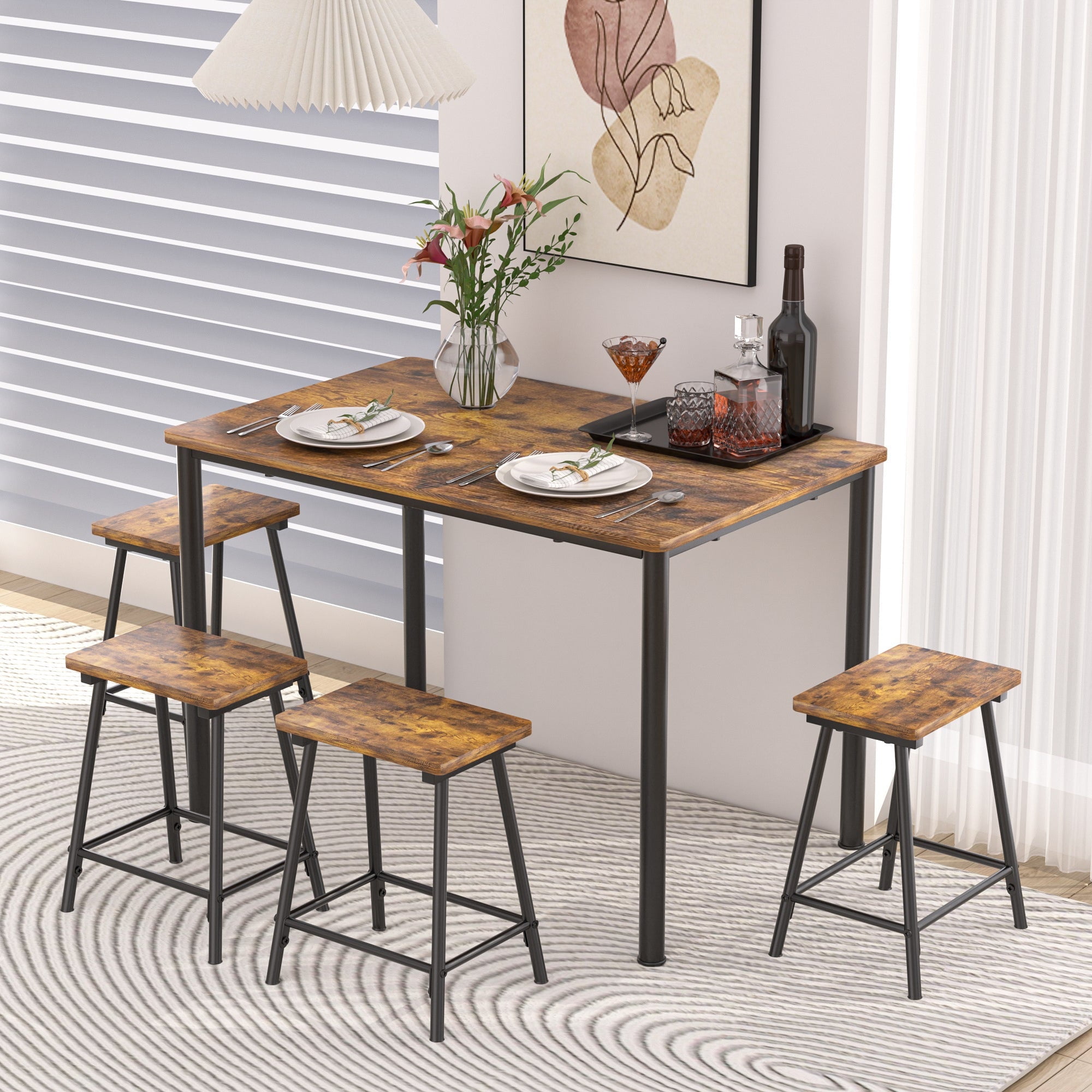 VECELO 5-Piece Dining Room Set, Modern Counter Height Bar Table Set for ...