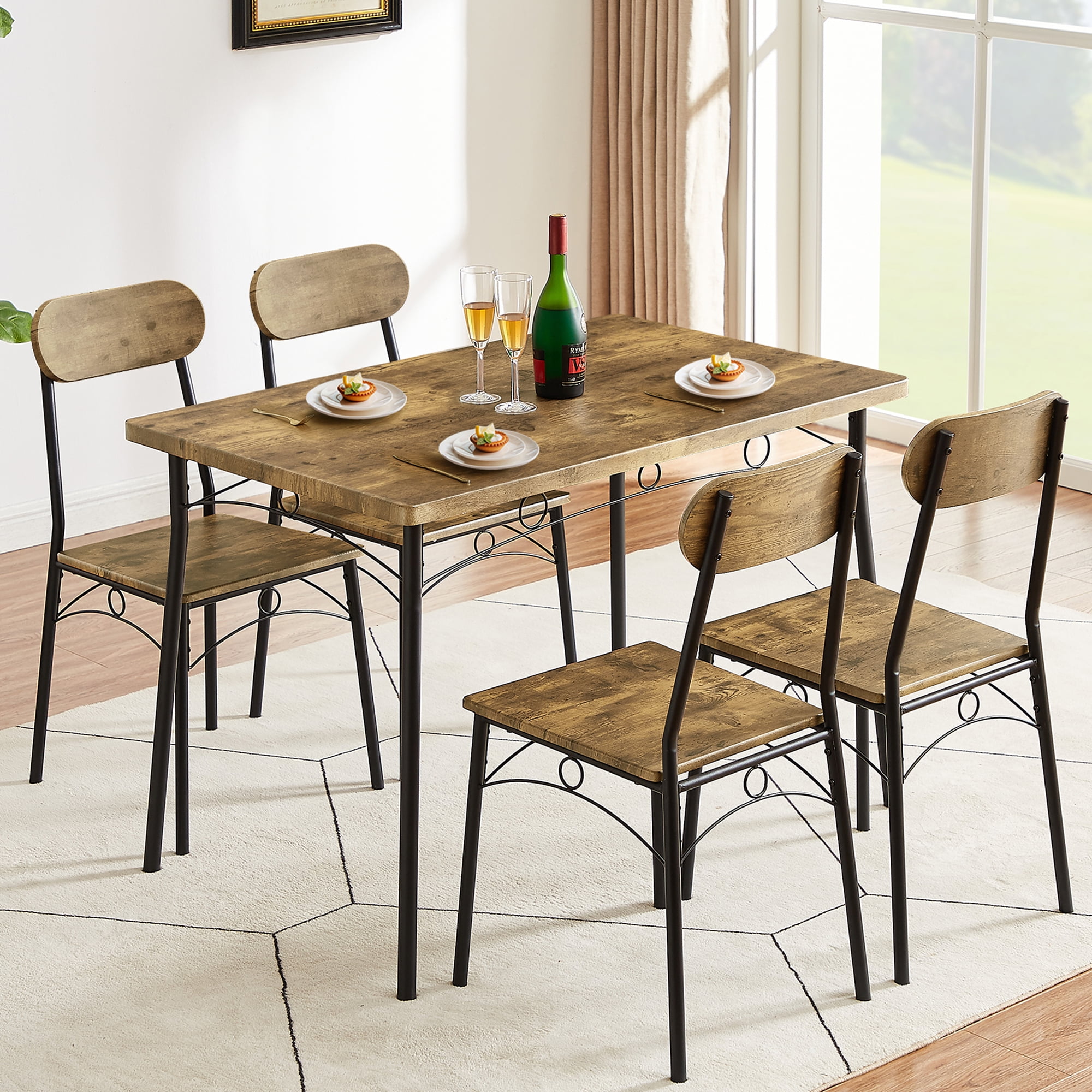 VECELO 5-Piece Dining Set, Compact Style Furniture for Small Room ...
