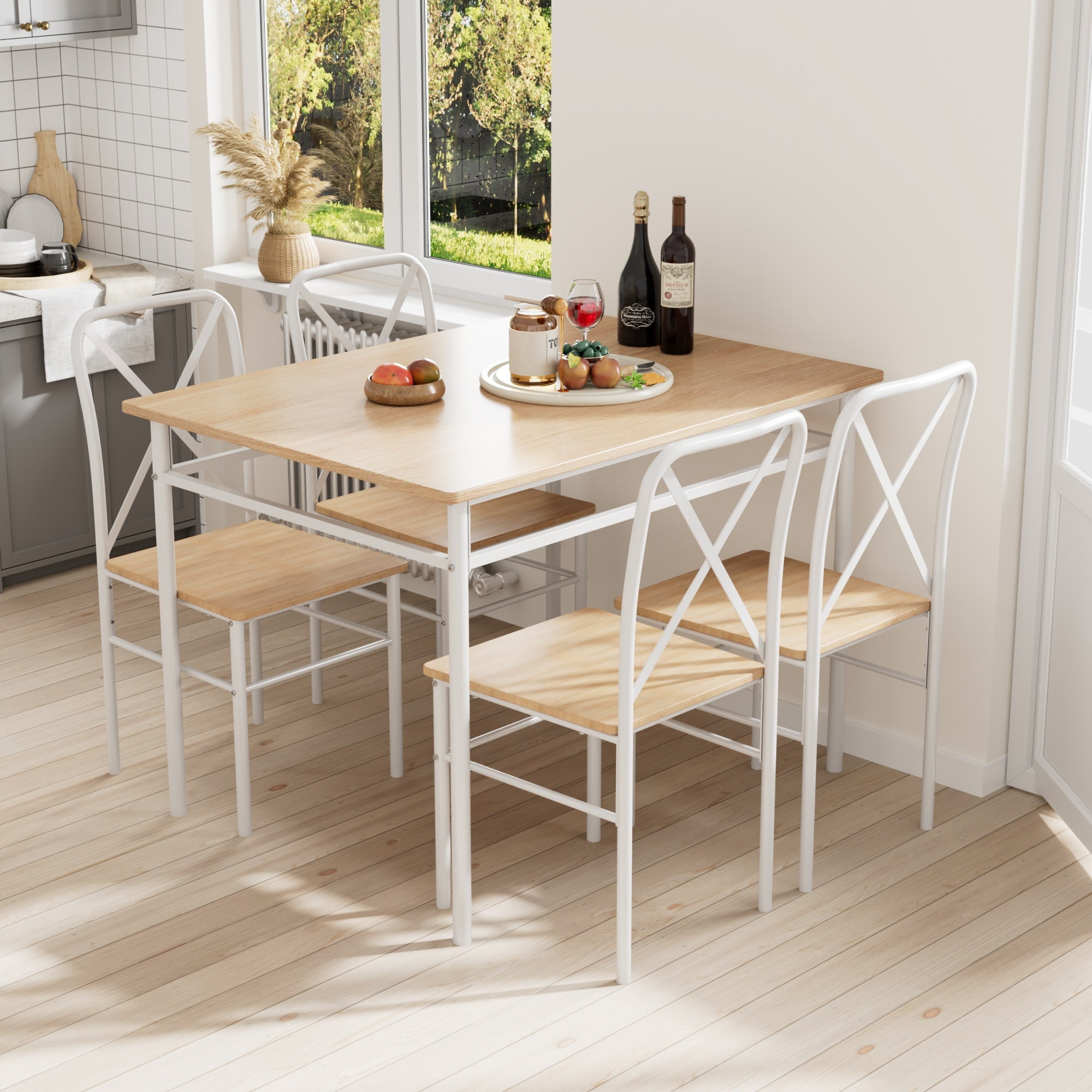 VECELO 5-Piece Dining Table Set with 4 Chairs, Modern Wood Kitchen ...