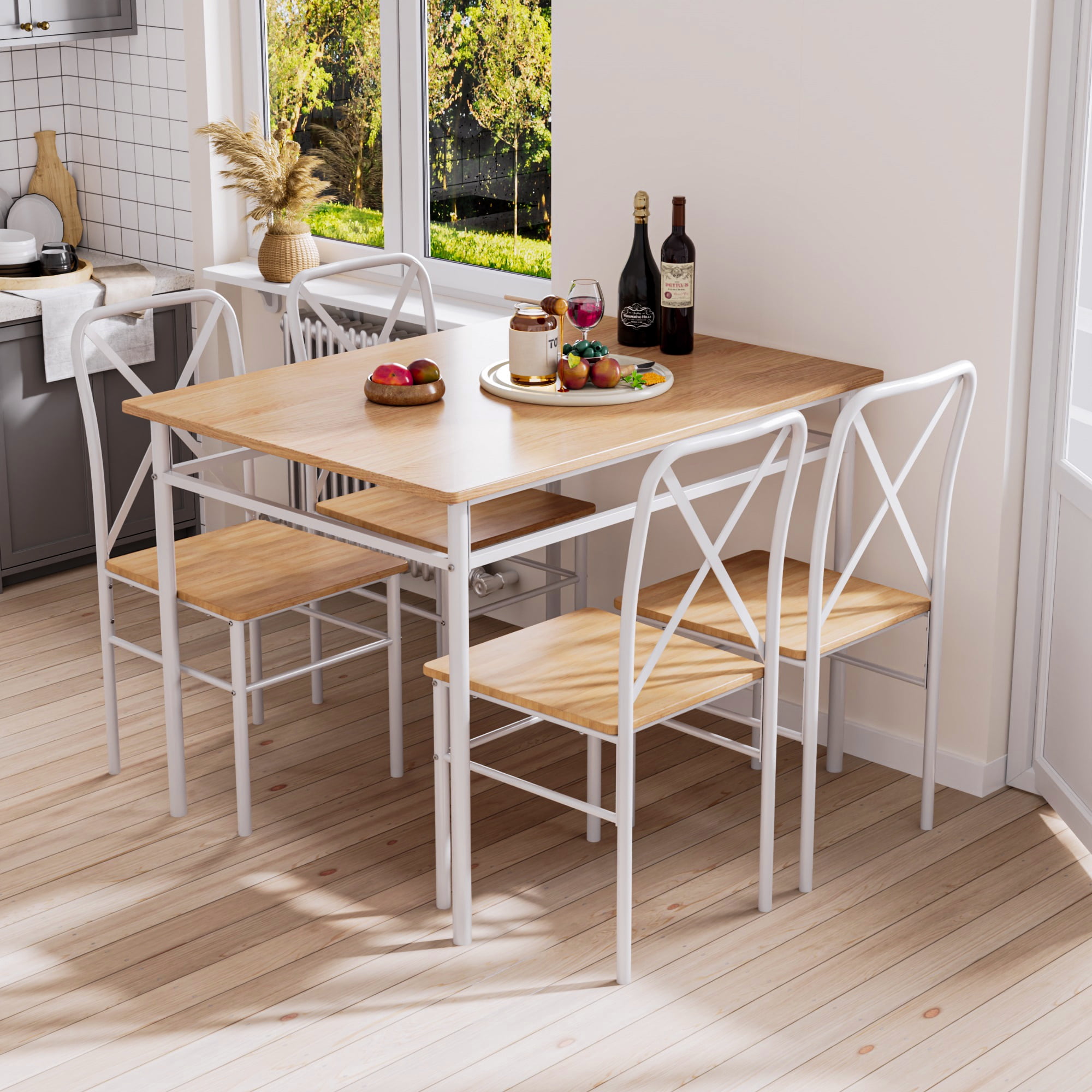 VECELO 5-Piece Dining Table Set with 4 Chairs, Modern Wood Kitchen ...
