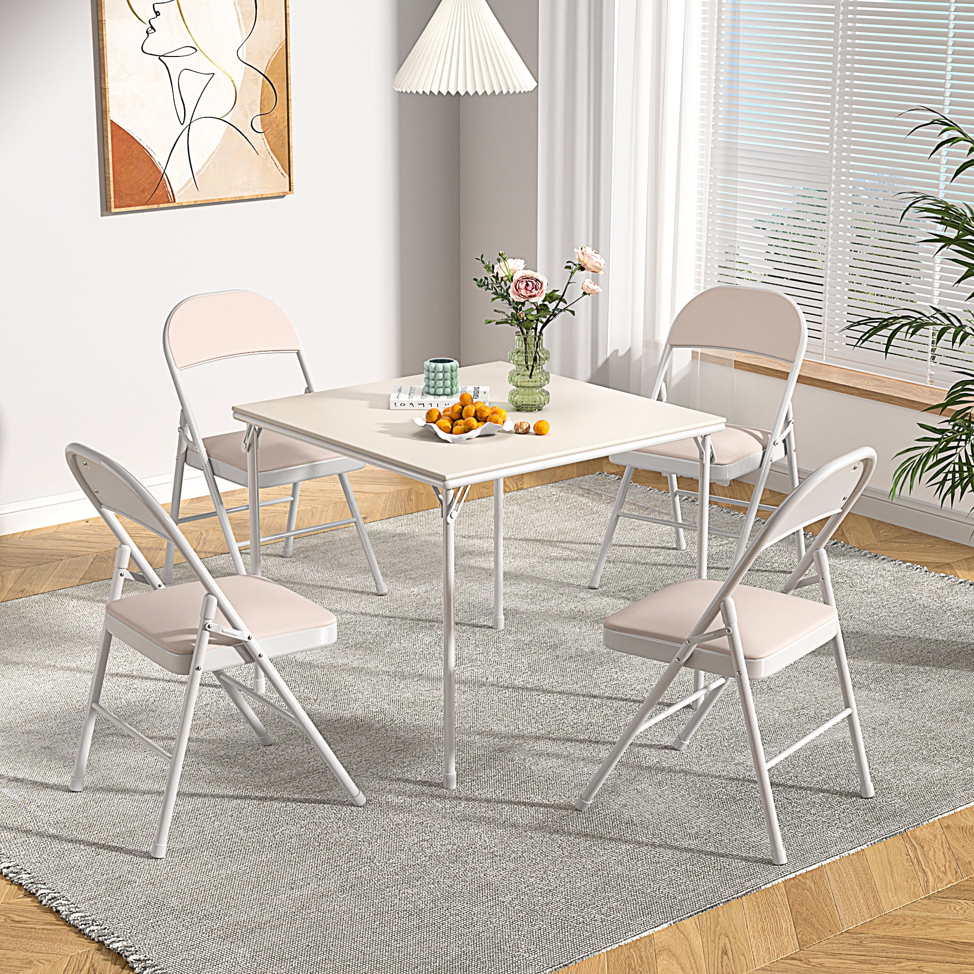 VECELO 5-piece Folding Table Chair Set, Black Square Table and Set of 4 ...
