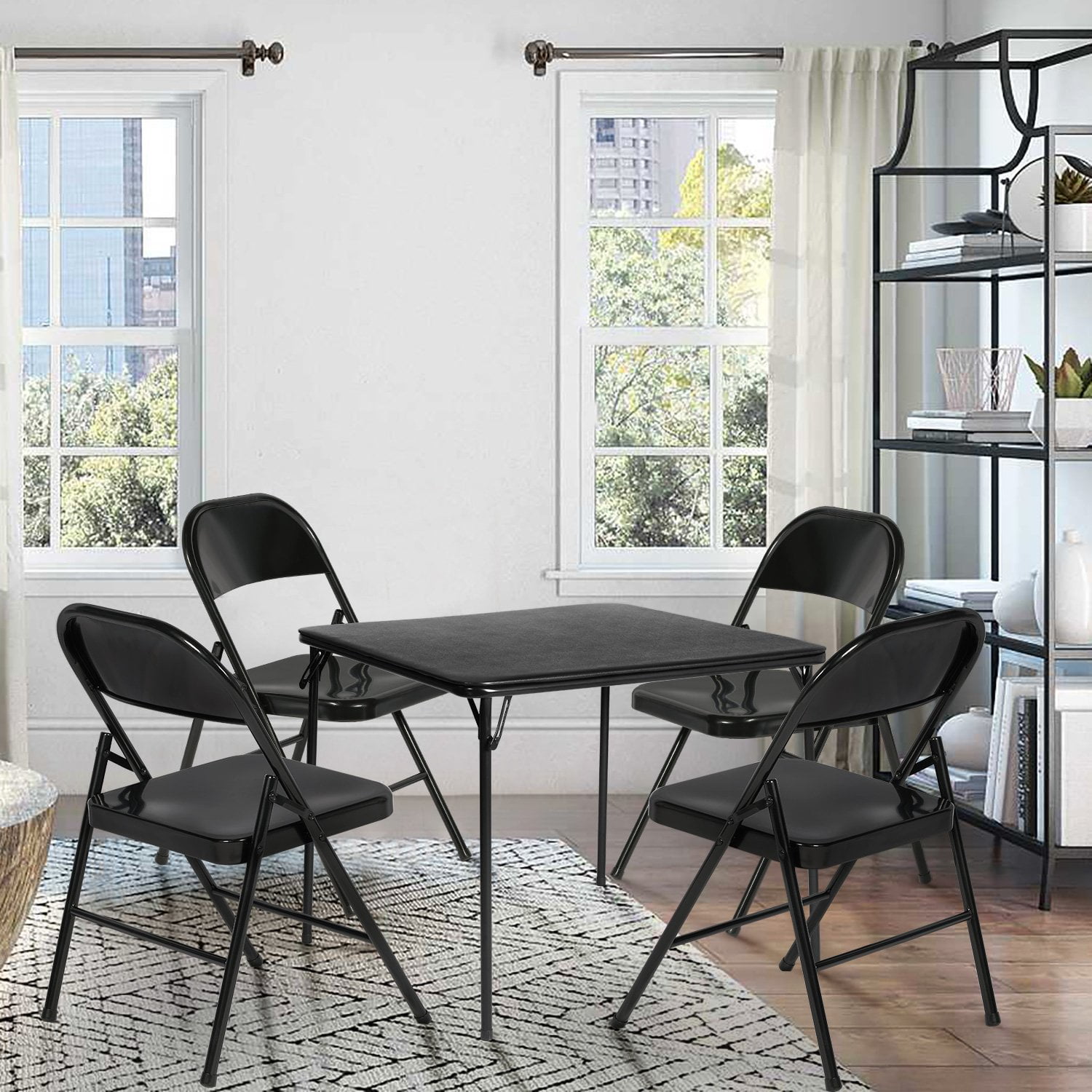 VECELO 5-piece Folding Table Chair Set, Black Square Table and Set of 4 ...