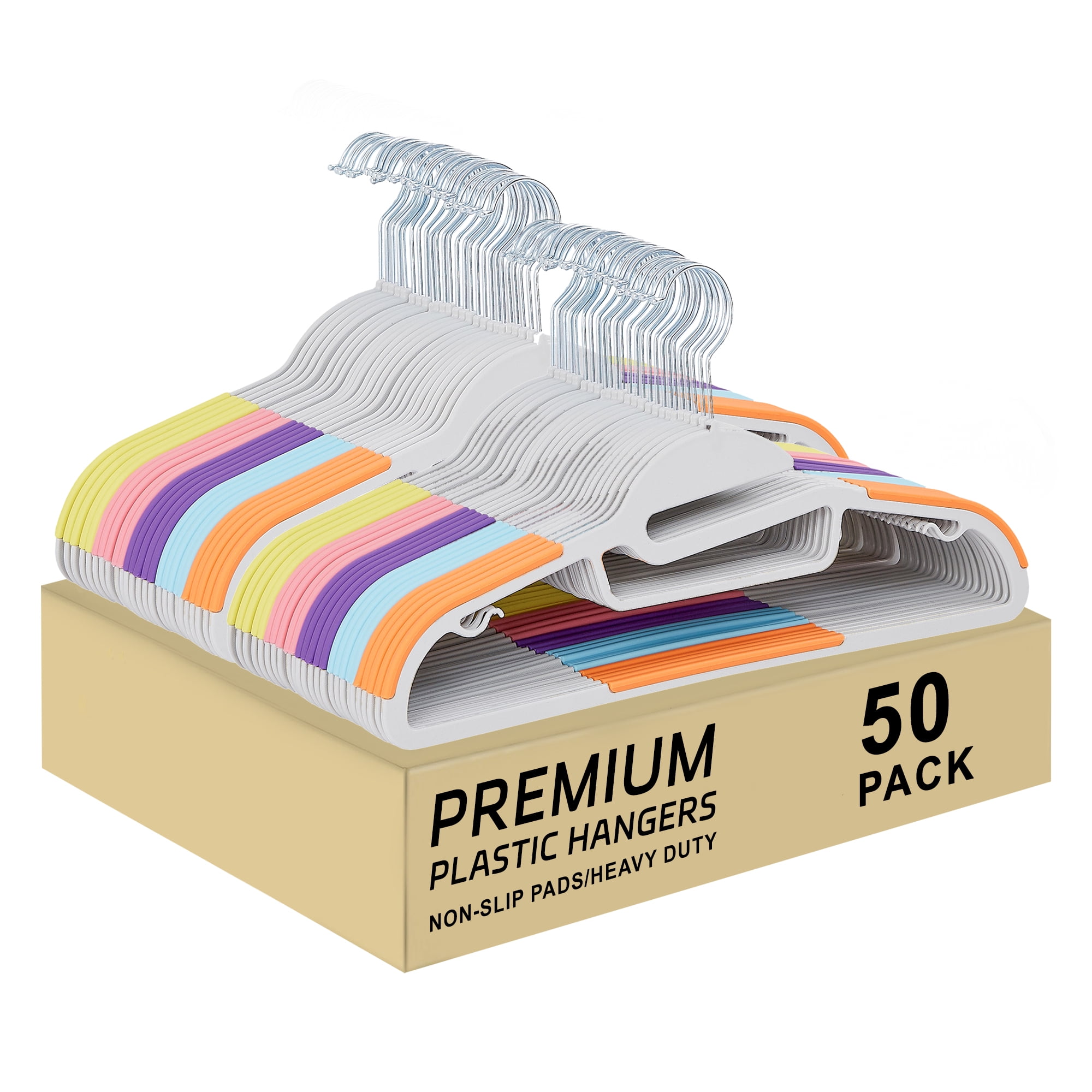 VECELO 50 Pack Heavy Duty Plastic Hangers, 360º Swivel Hook Coat ...