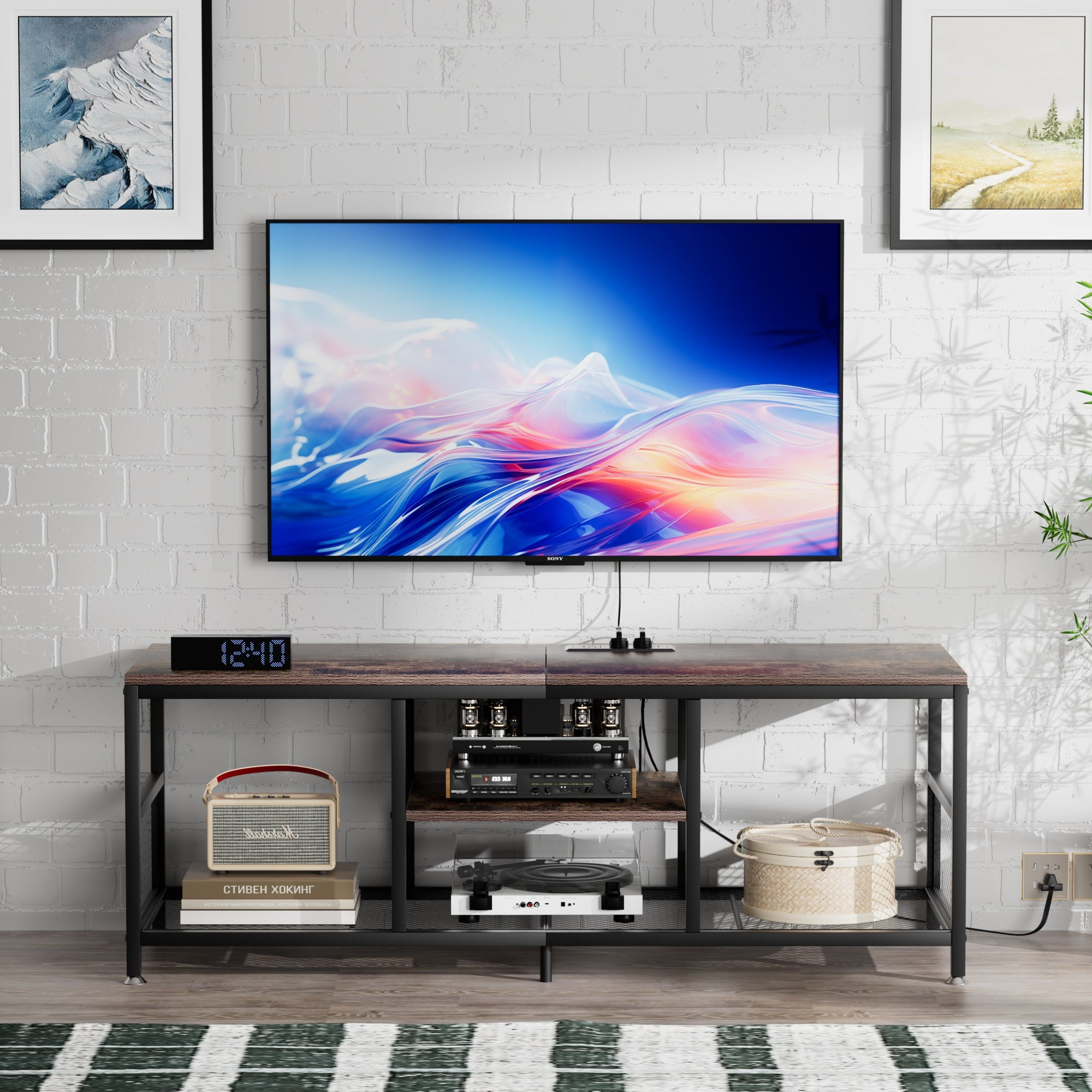 VECELO 55 Inch TV Stand for Living Room, TV Media Console Table for TVs ...