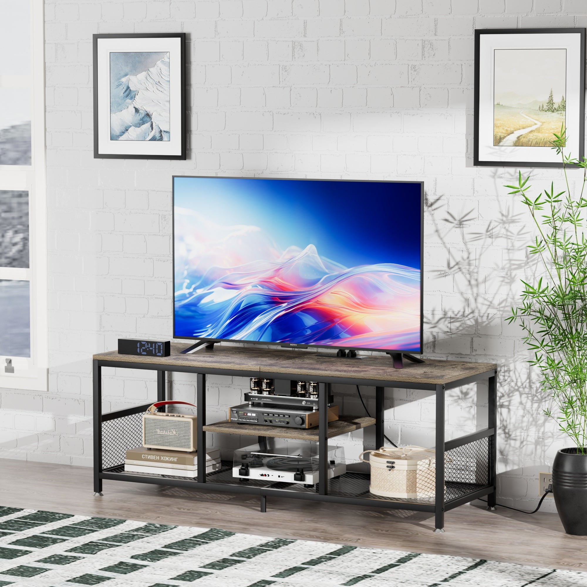 VECELO 55 Inch TV Stand for Living Room, TV Media Console Table for TVs ...
