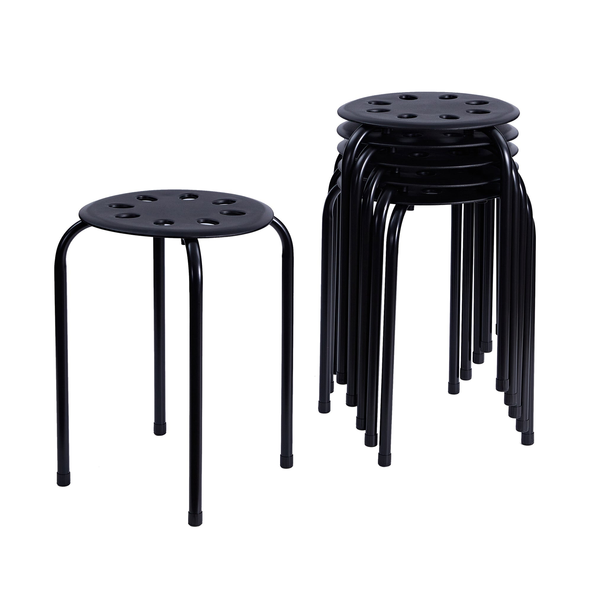 VECELO 6-Pack Round Plastic Stack Stools, 8 Holes Portable Stackable ...