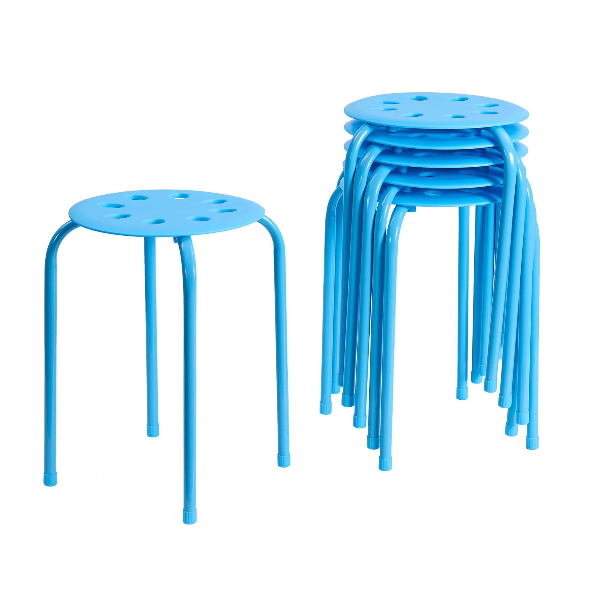 VECELO 6-Pack Round Plastic Stack Stools, 8 Holes Portable Stackable ...