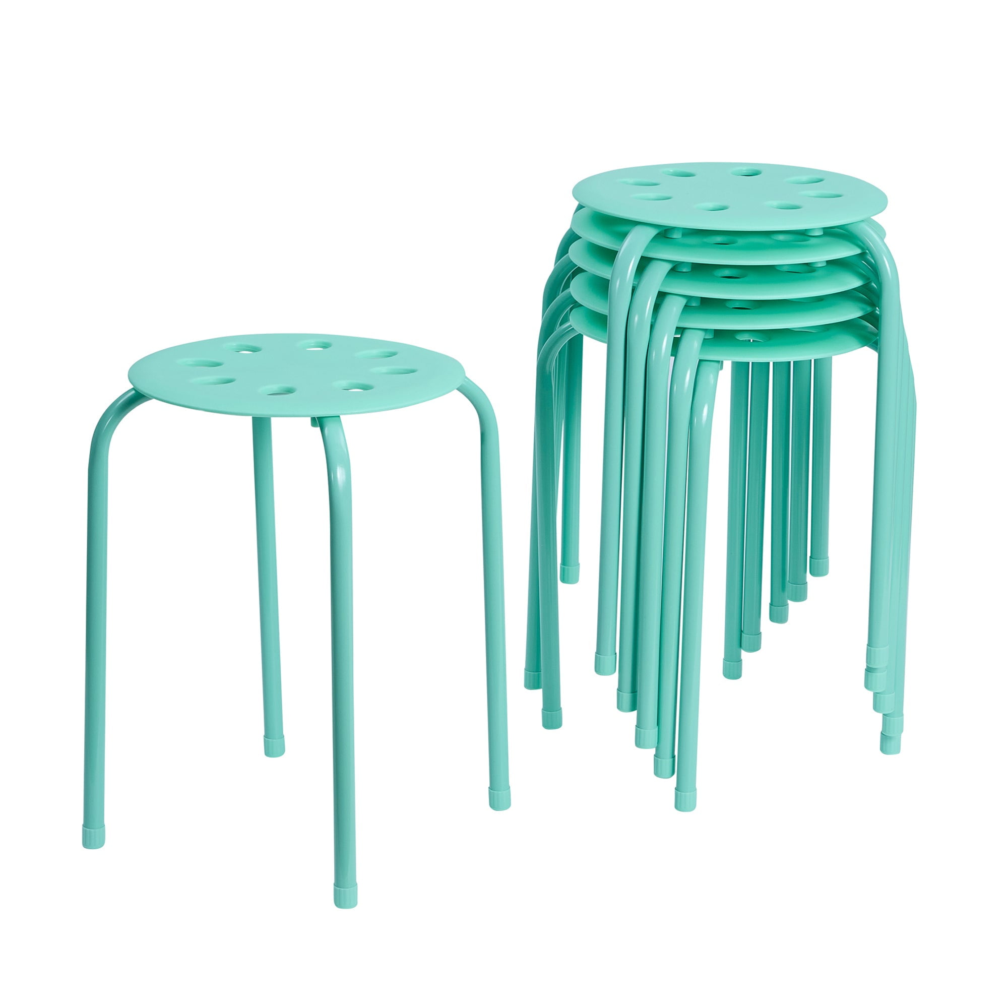VECELO 6-Pack Round Plastic Stack Stools, 8 Holes Portable Stackable ...