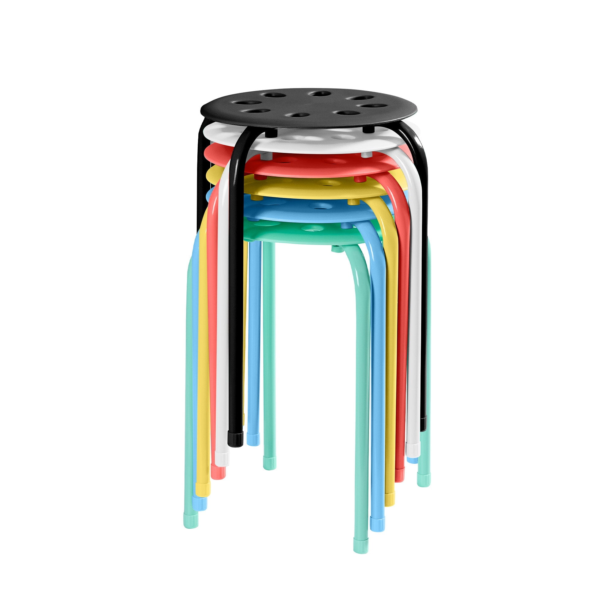 VECELO 6-Pack Round Plastic Stack Stools, 8 Holes Portable Stackable ...
