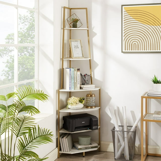 VECELO 6-Tier Corner Shelf, Multipurpose Triangle Bookshelf with ...