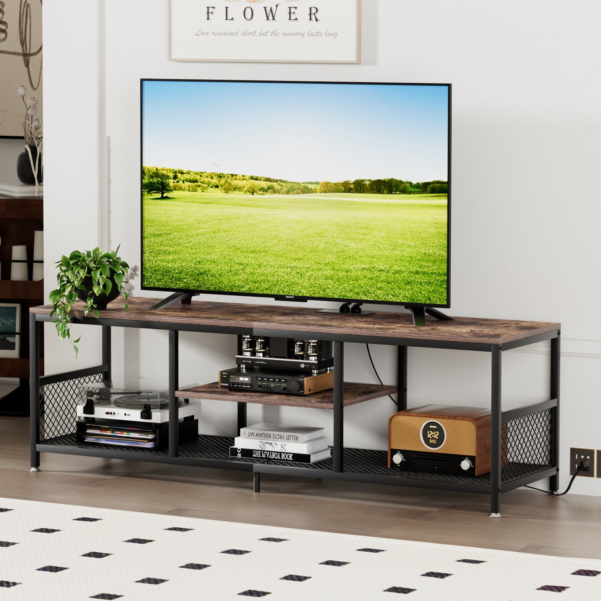 VECELO 63 Inch TV Stand for Living Room, TV Media Console Table for TVs ...