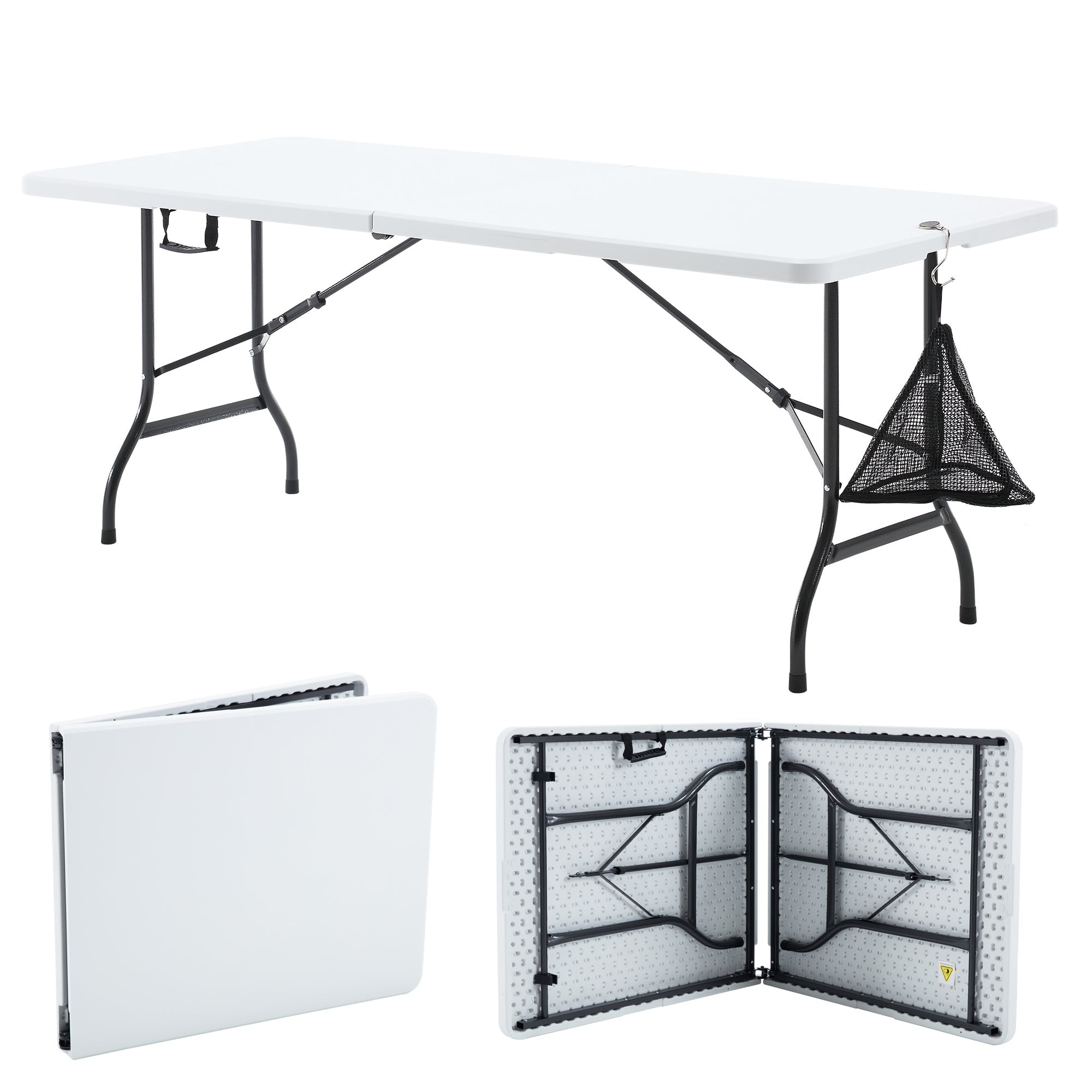 VECELO 6ft Folding Camping Table with Hanging Bag, Heavy Duty Plastic ...