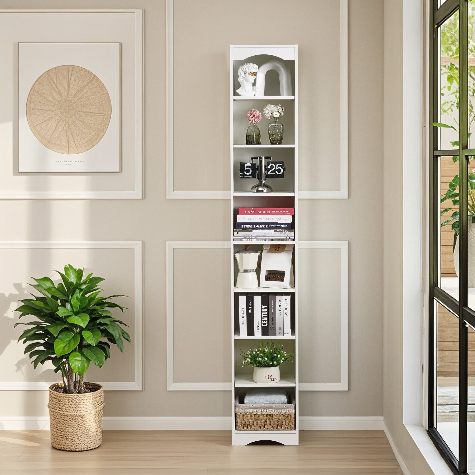 VECELO 71" Tall Narrow Bookcase, Slim Storage Cabinet with Adjustable ...