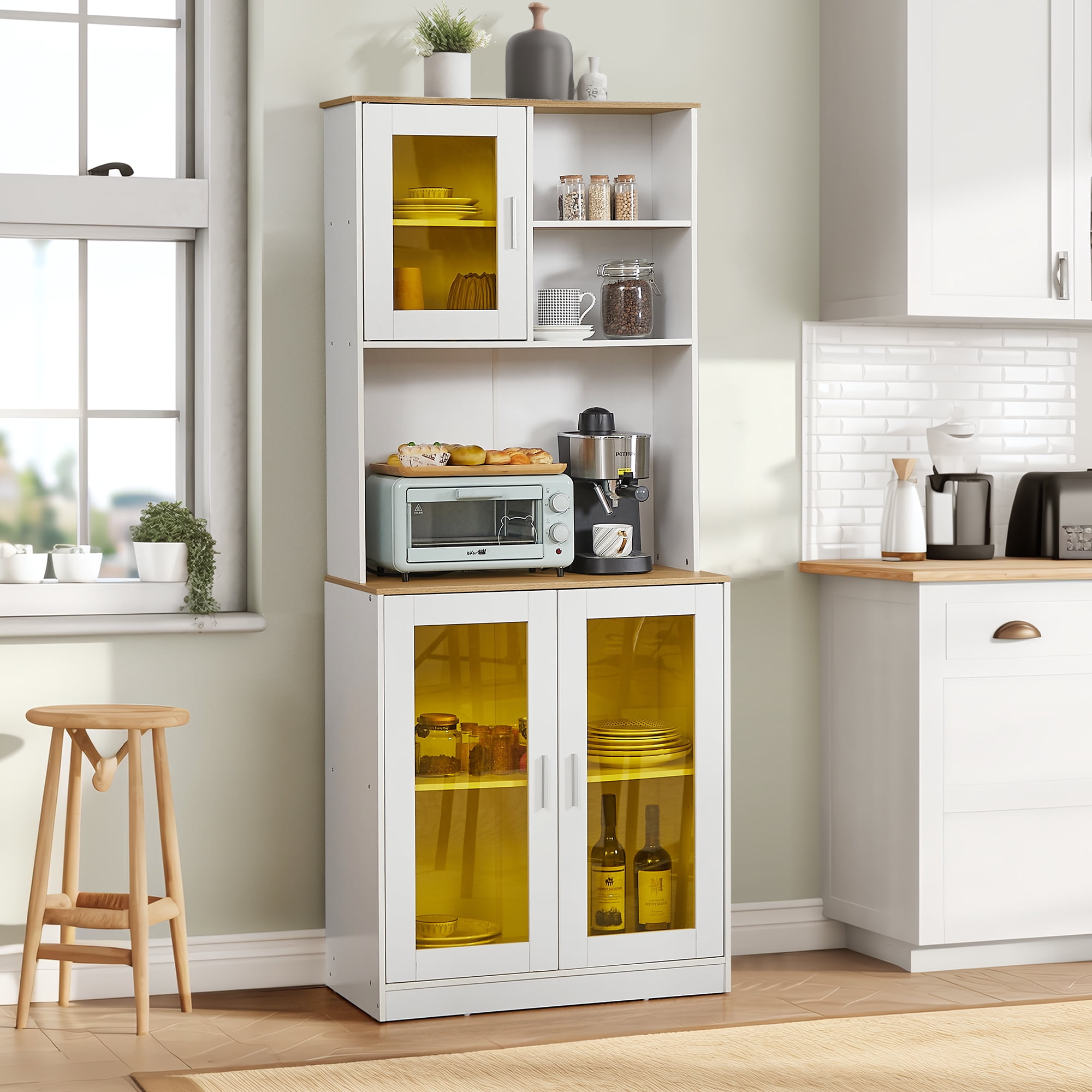 VECELO 72" Kitchen Pantry Cabinet, Freestanding Hutch with Doors and ...