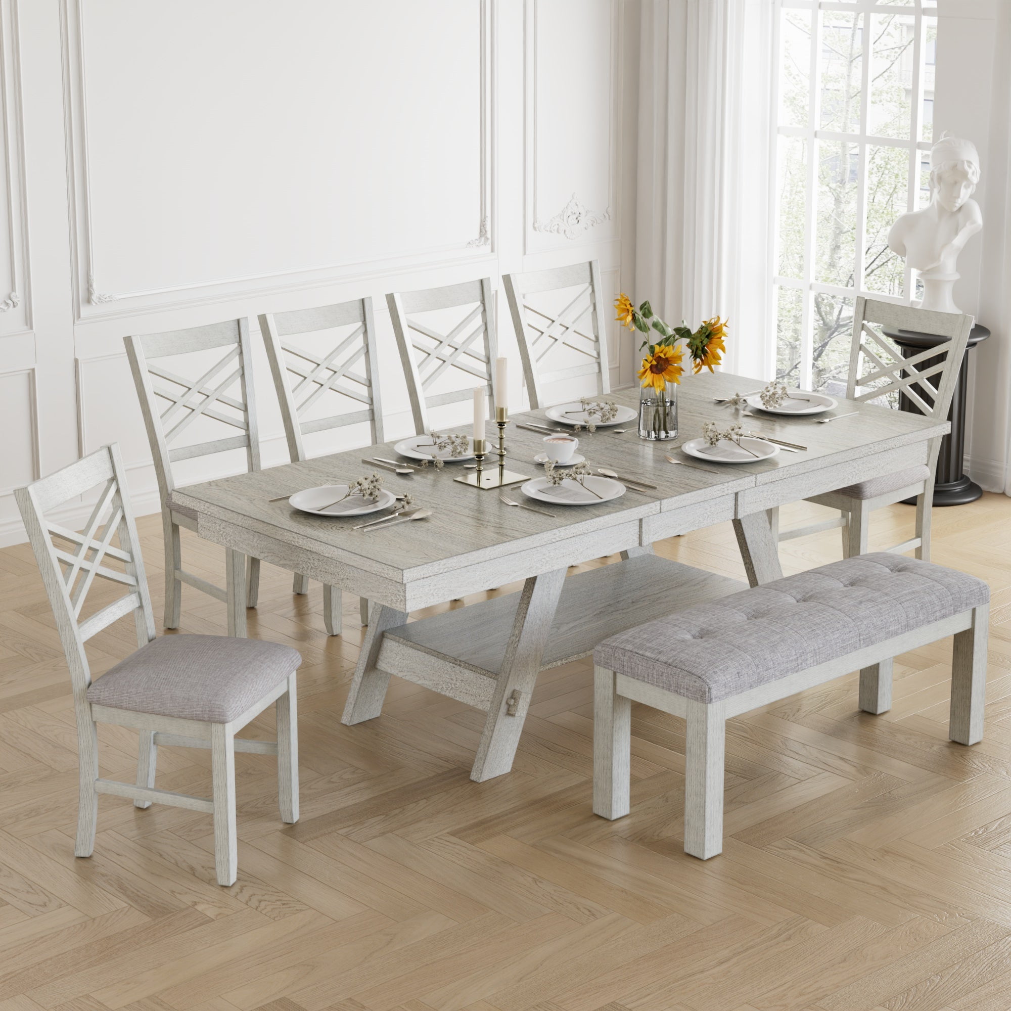 VECELO 8-Piece Dining Table Set, Extendable Dining Room Table with ...