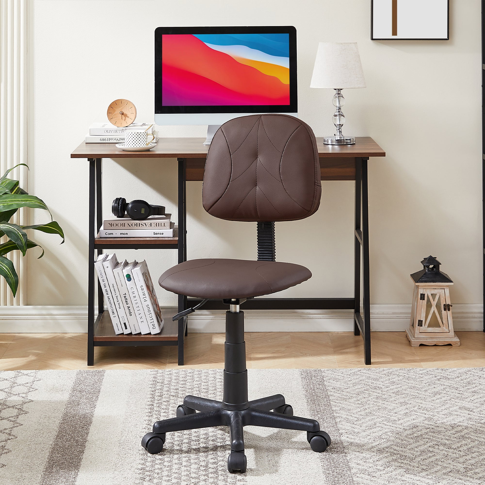 VECELO Armeless Home Office Chair, Ergonomic Low-Backrest Computer ...